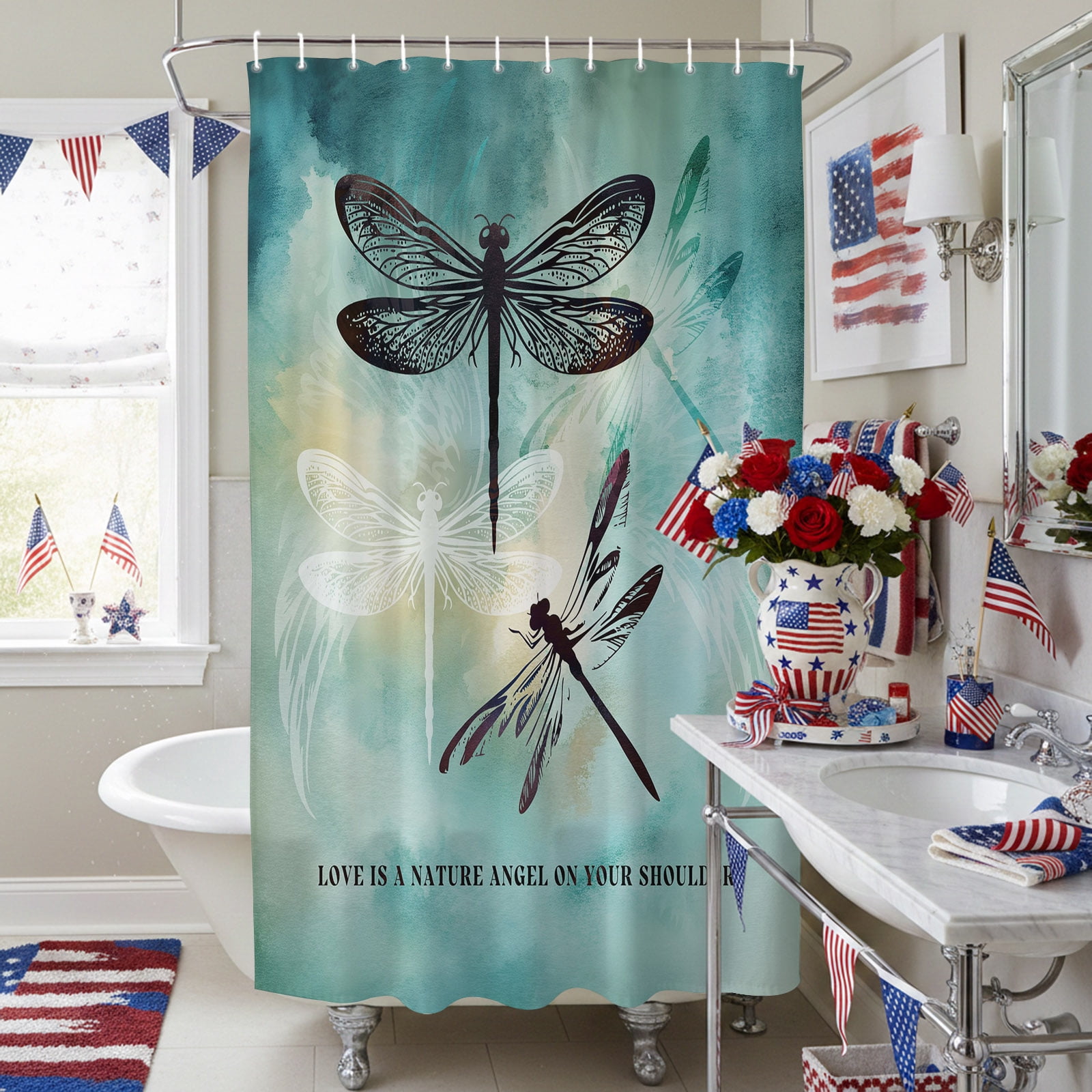Abstract Dragonfly Pastoral Shower Curtain for Bathroom, Gradient ...