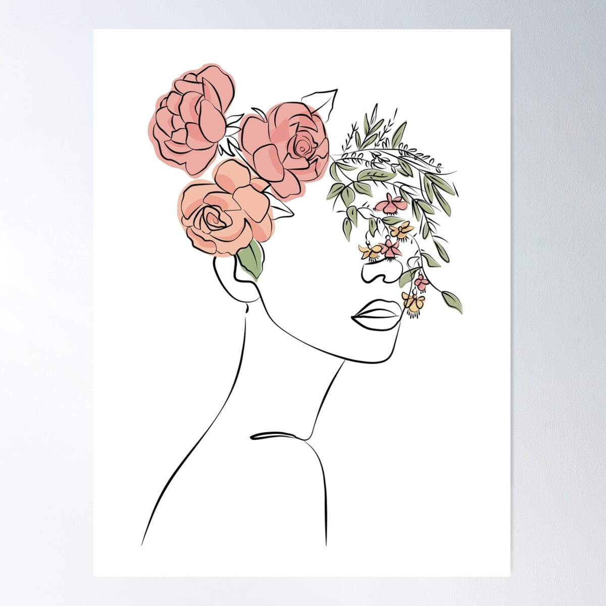 Abstract Drawing - Girl With Flowers - Minimalistic Line Drawing Poster ...