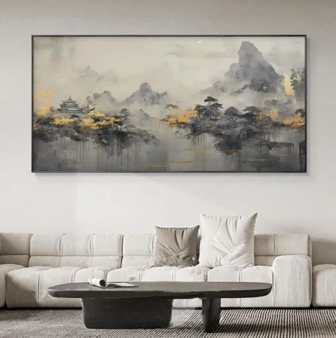 Abstract Drawn Gold Grey Asian Wall Art Home Decor Vintage Gift Living ...