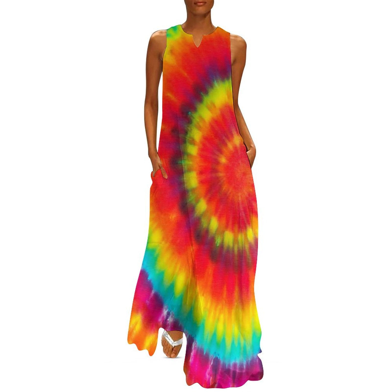 Abstract Dress Gradient Vintage Maxi Dress Streetwear Bohemia Long ...