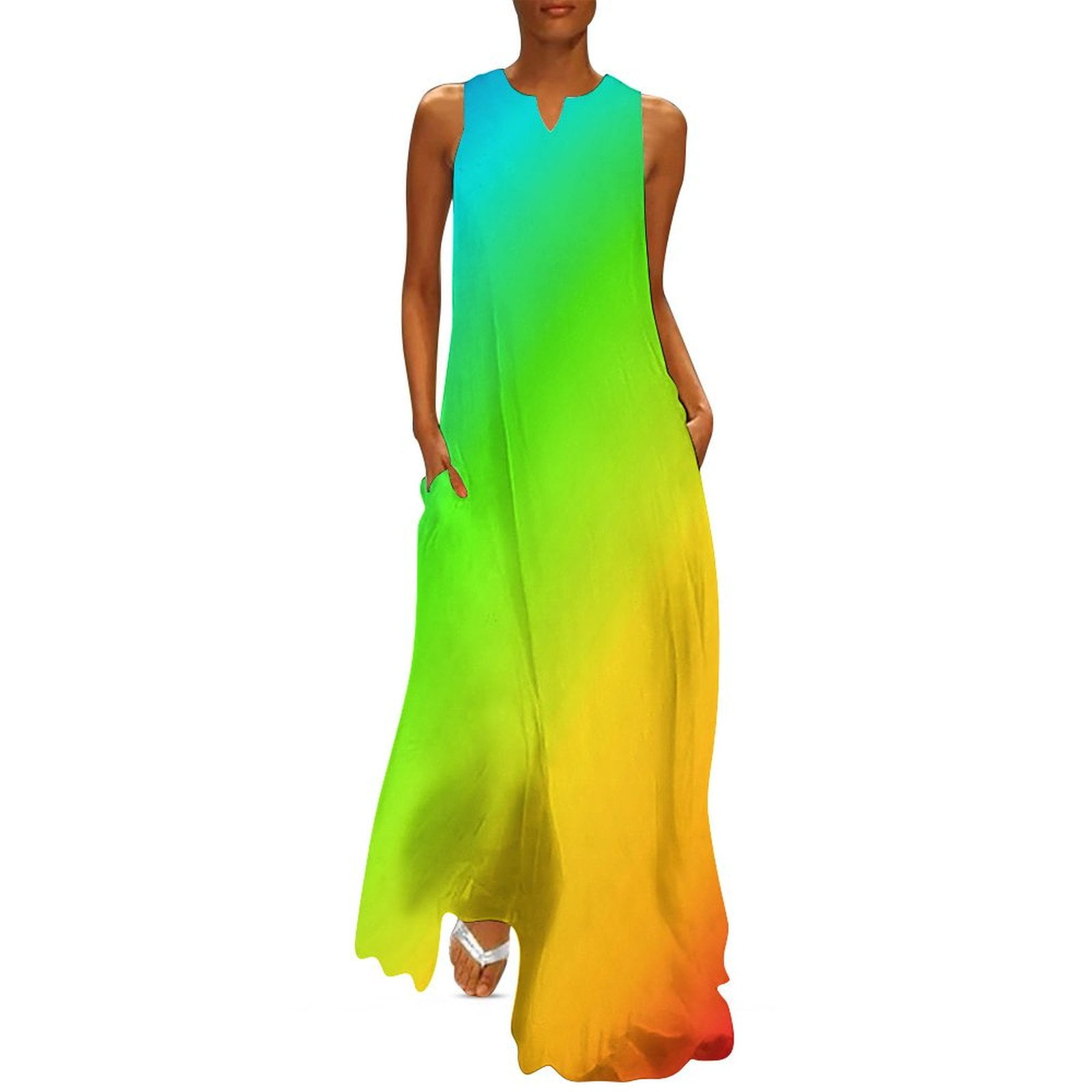 Abstract Dress Gradient Vintage Maxi Dress Streetwear Bohemia Long ...