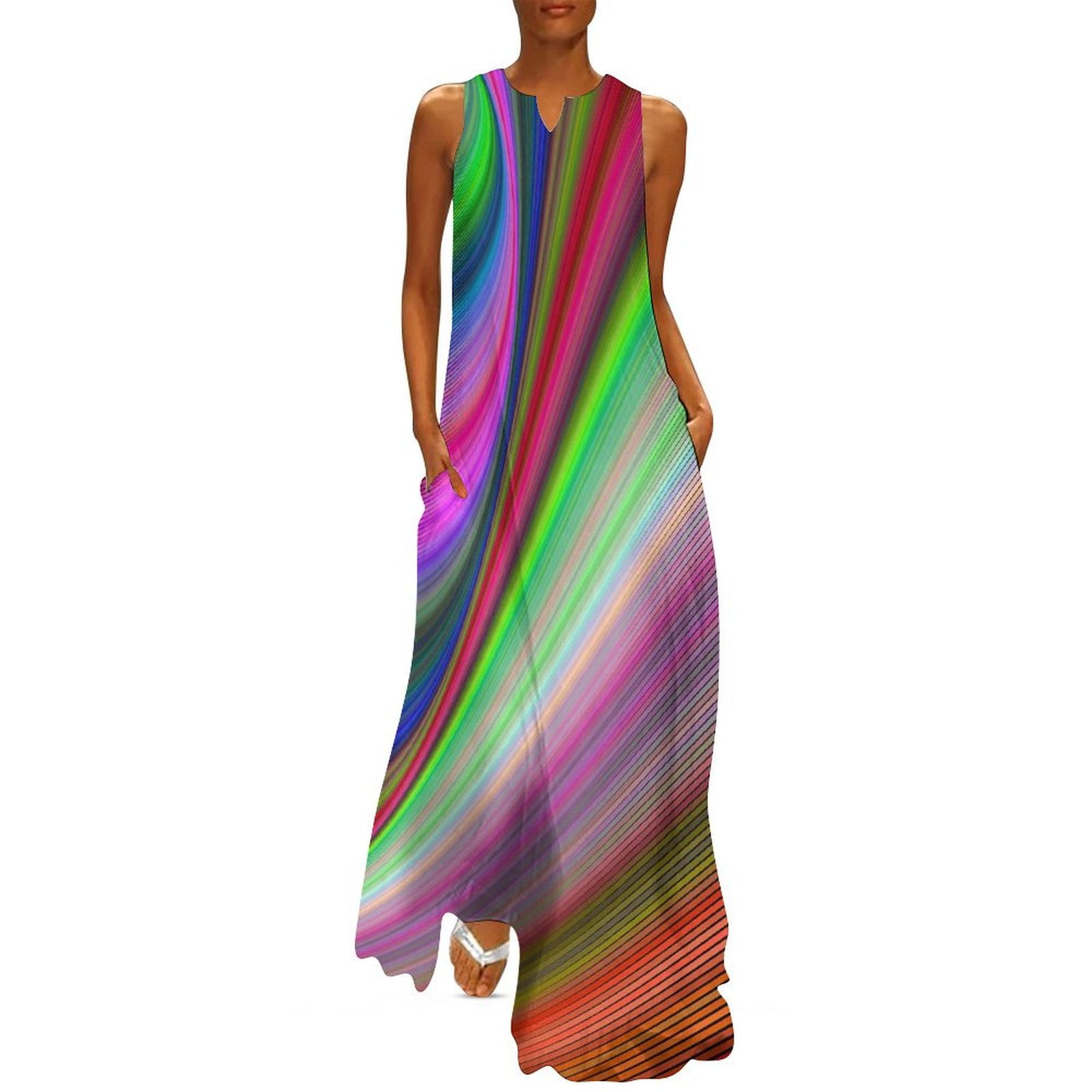 Abstract Dress Gradient Vintage Maxi Dress Streetwear Bohemia Long ...
