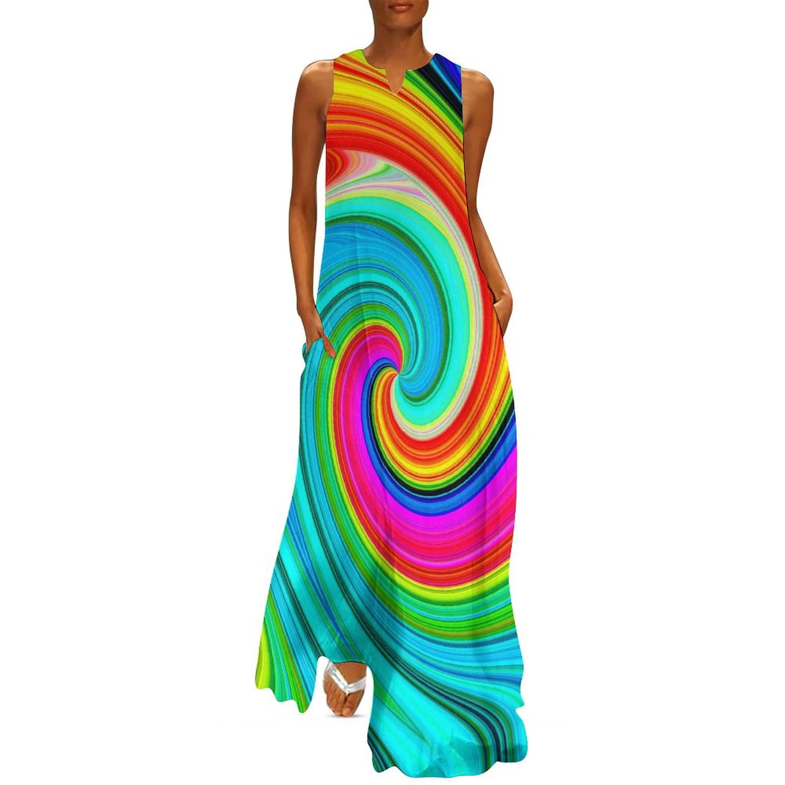 Abstract Dress Gradient Vintage Maxi Dress Streetwear Bohemia Long ...