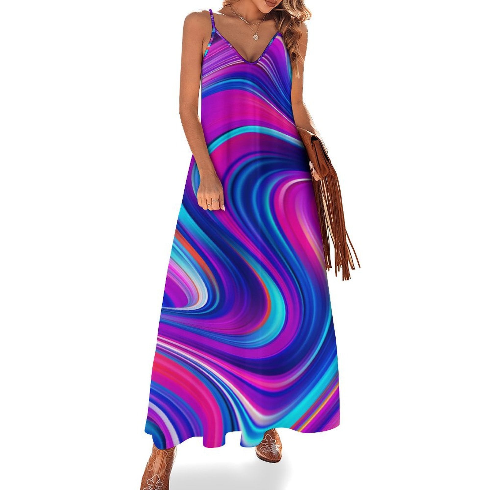 Abstract Dress Wave Liquid Shape Party Maxi Dress Streetwear Boho Beach ...