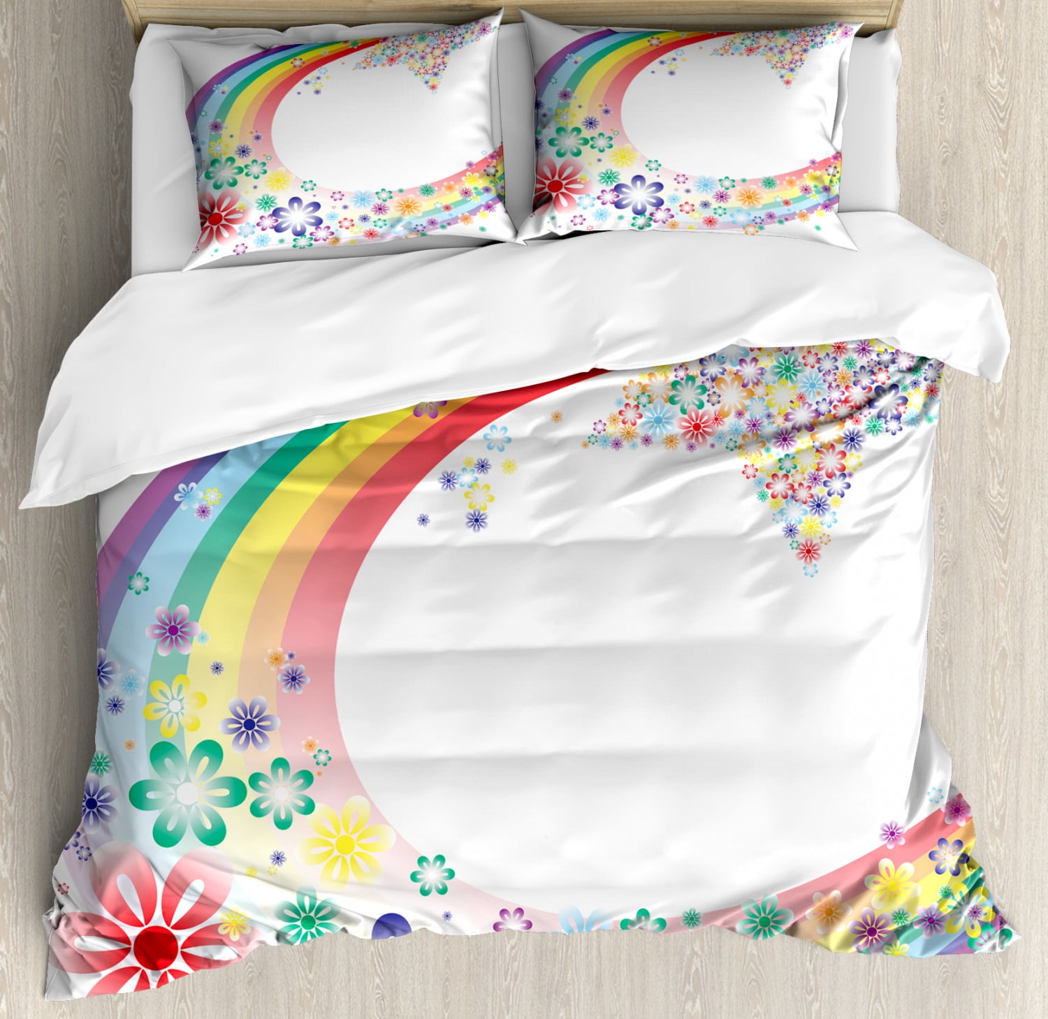 Abstract Duvet Cover Set, Abstract Nature Fantasy Spring Floral Rainbow ...