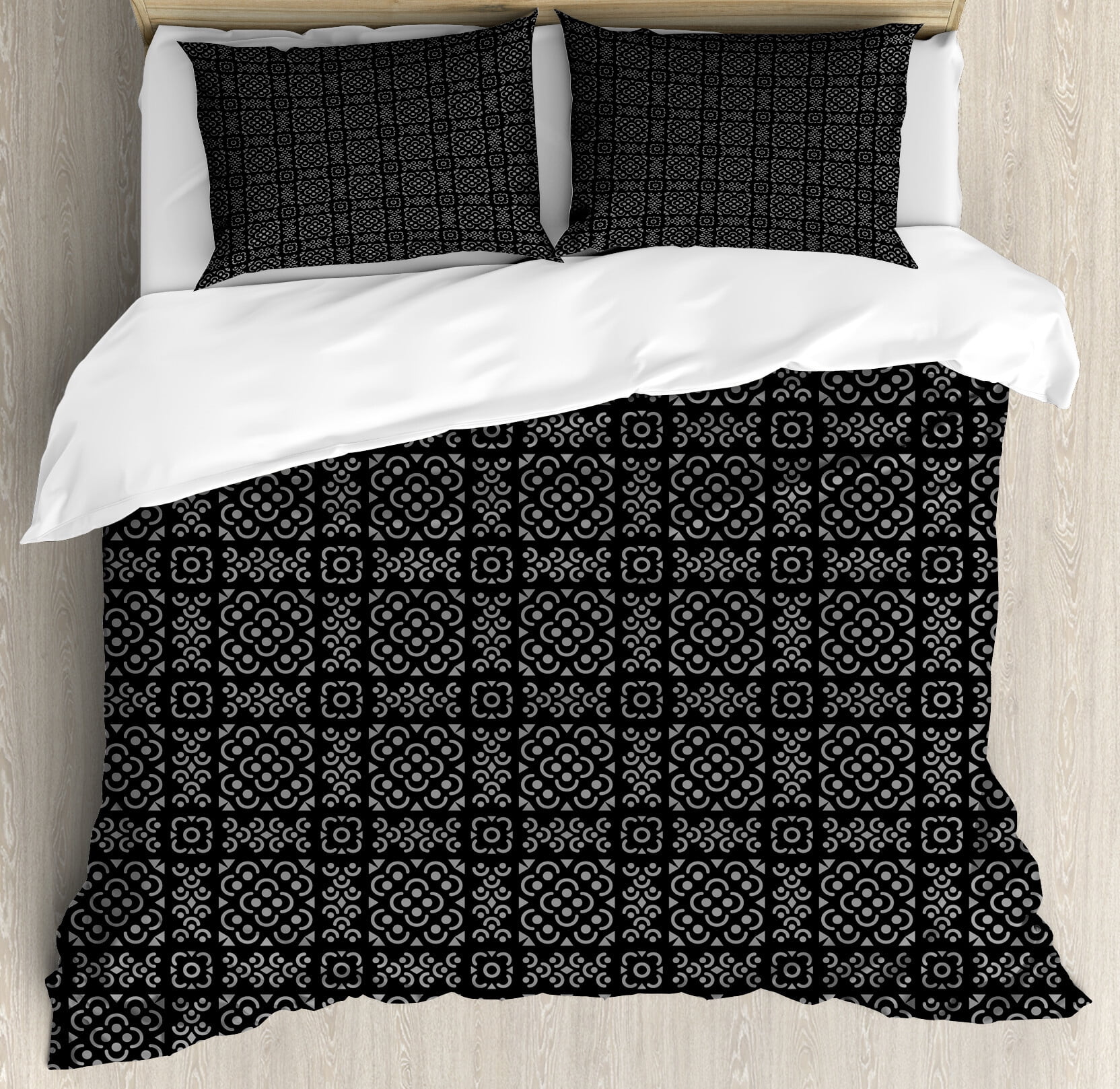 Abstract Duvet Cover Set, Antique Theme Round Curved Floral Elements in ...
