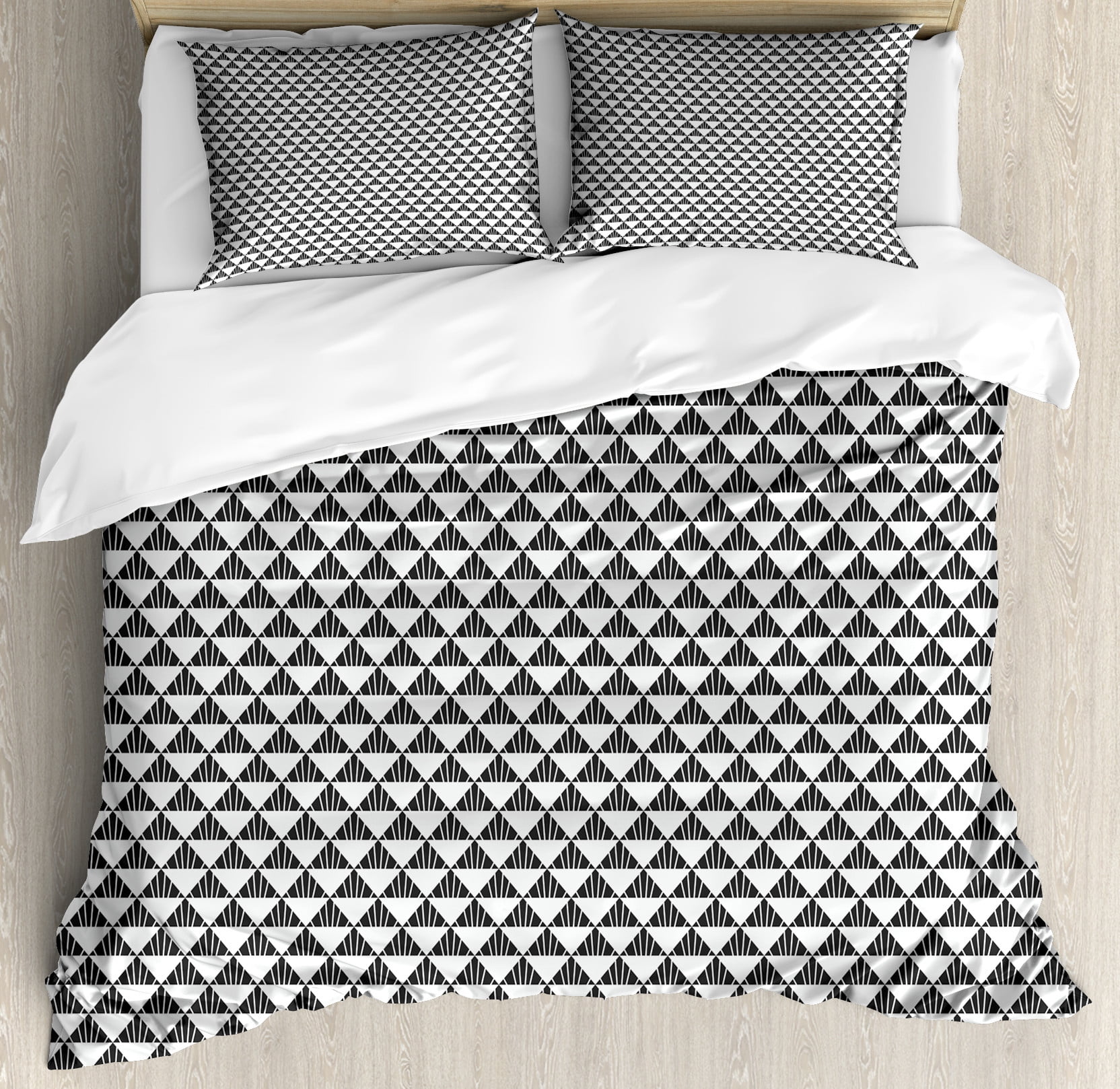 Abstract Duvet Cover Set, Art Deco Inspired Triangles Stripes Motif ...