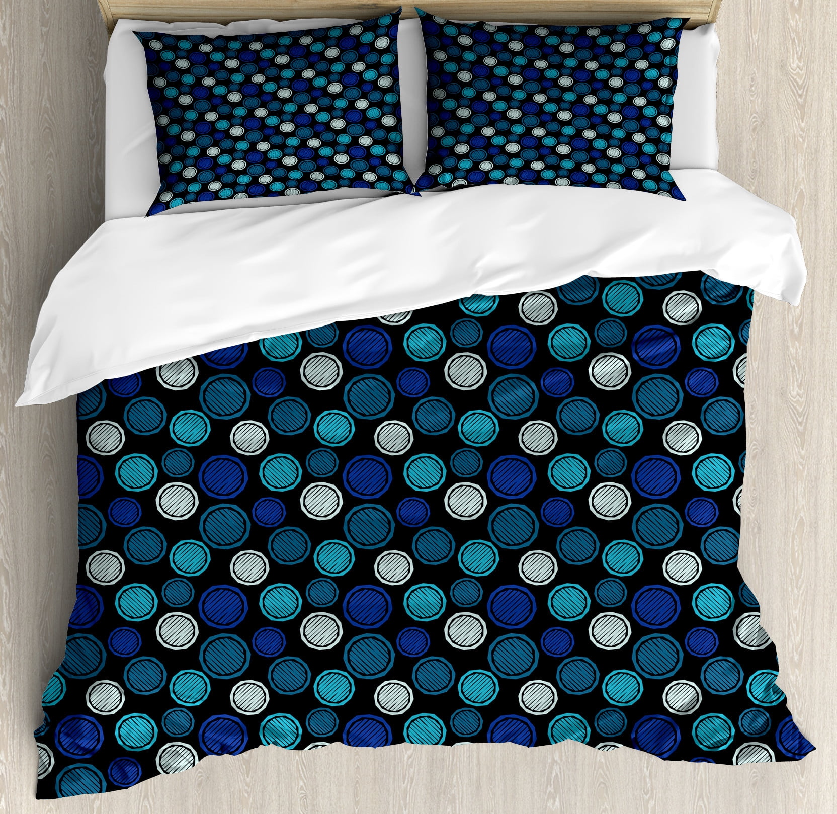 Abstract Duvet Cover Set, Blue Color Palette Polka Dots Circular Shapes ...
