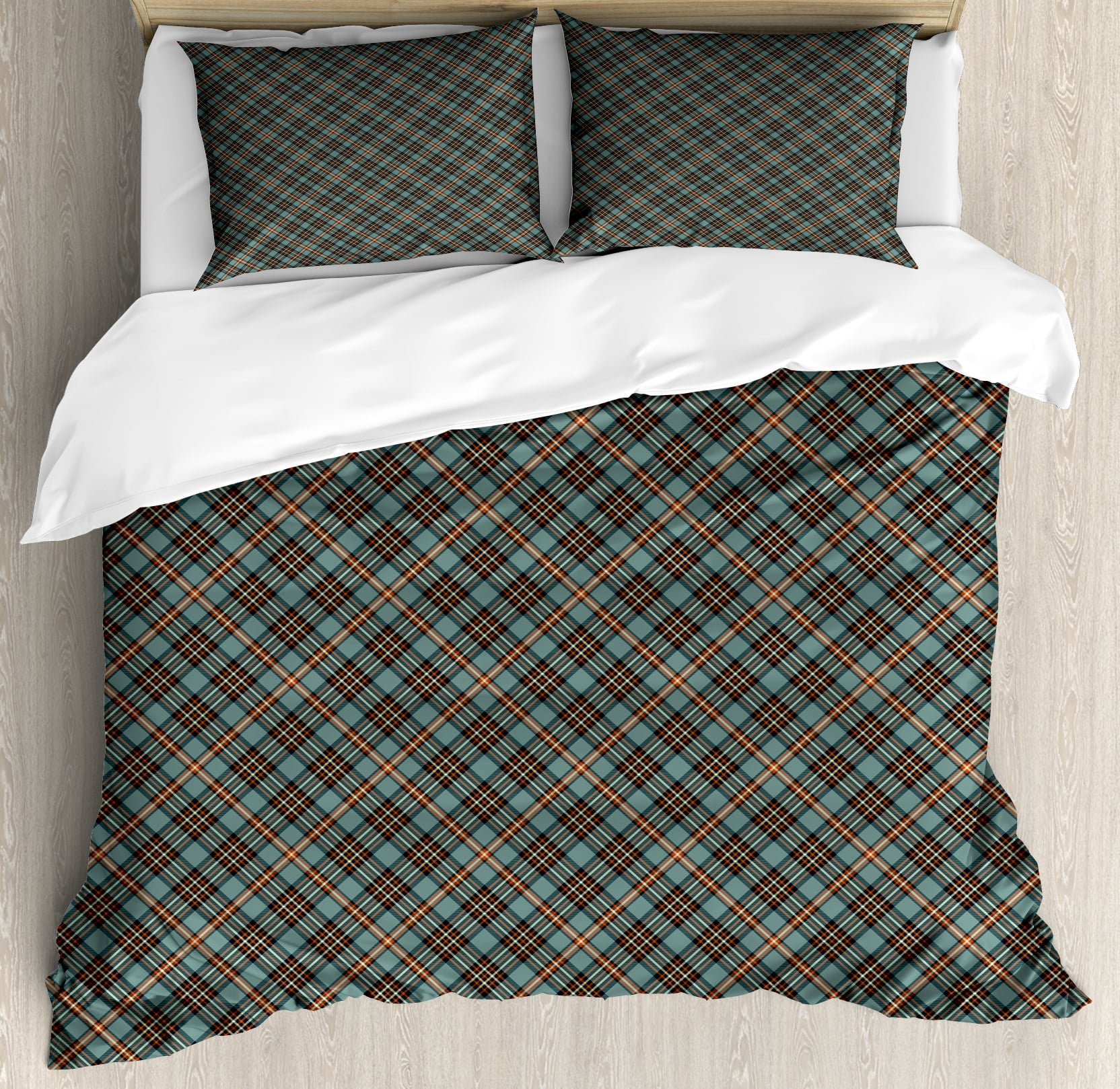 Ambesonne Abstract Duvet Cover Set, Classic Plaid Inspired, King ...