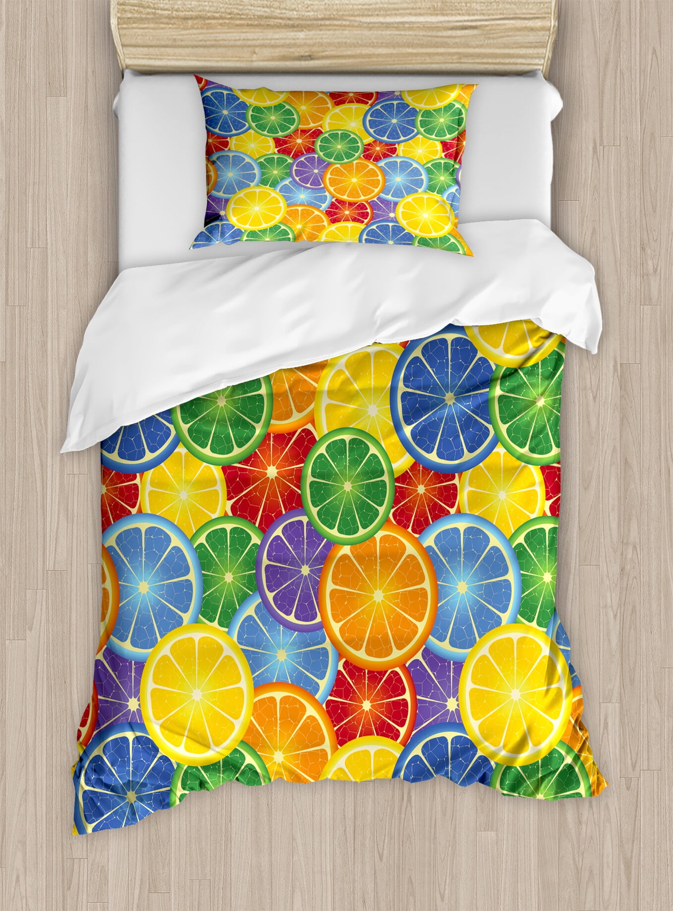 Abstract Duvet Cover Set, Colorful Slices of Orange Tropical Fruit ...