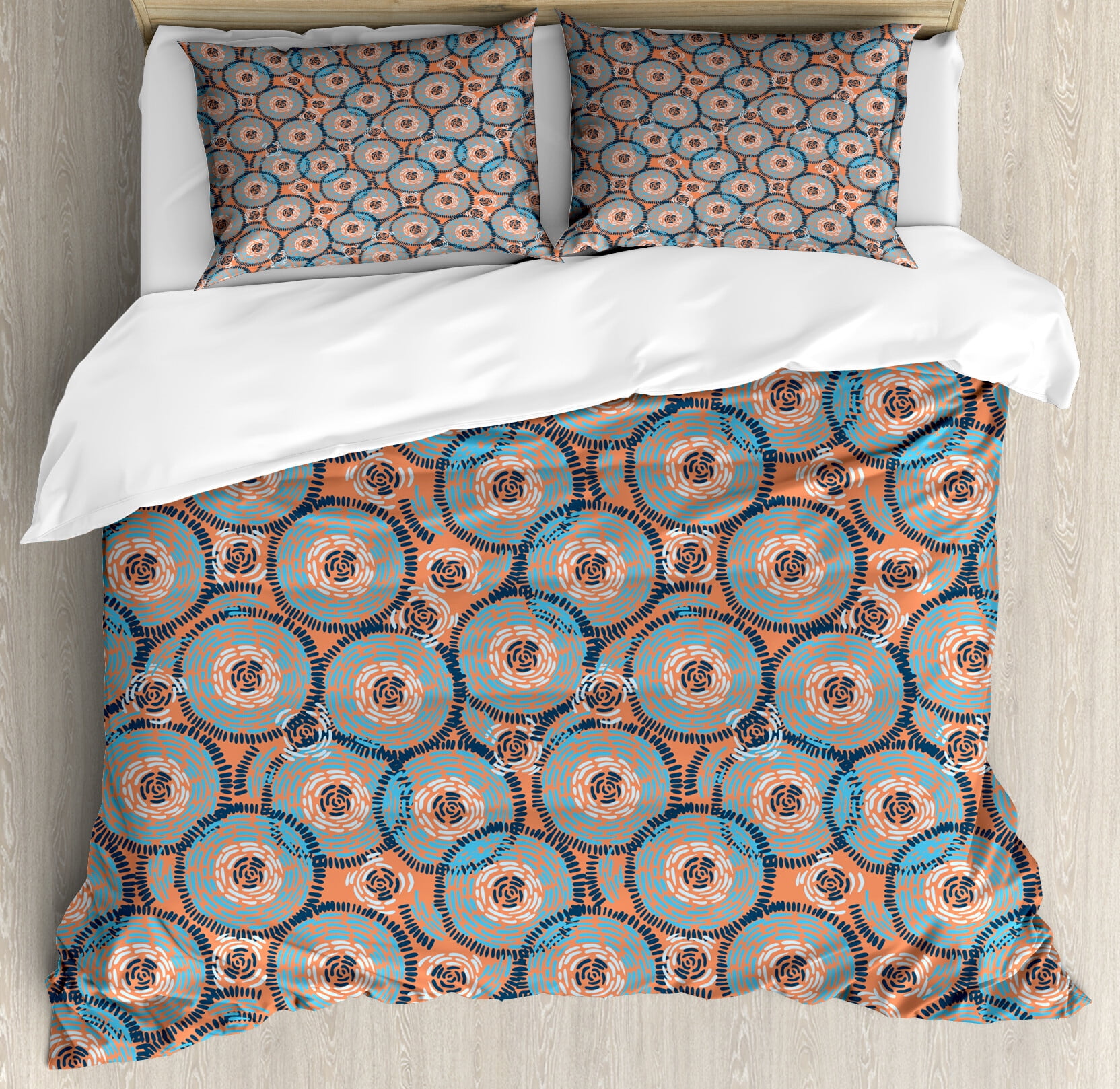 Abstract Duvet Cover Set, Concentric Circles Hand Drawn with Dashes ...