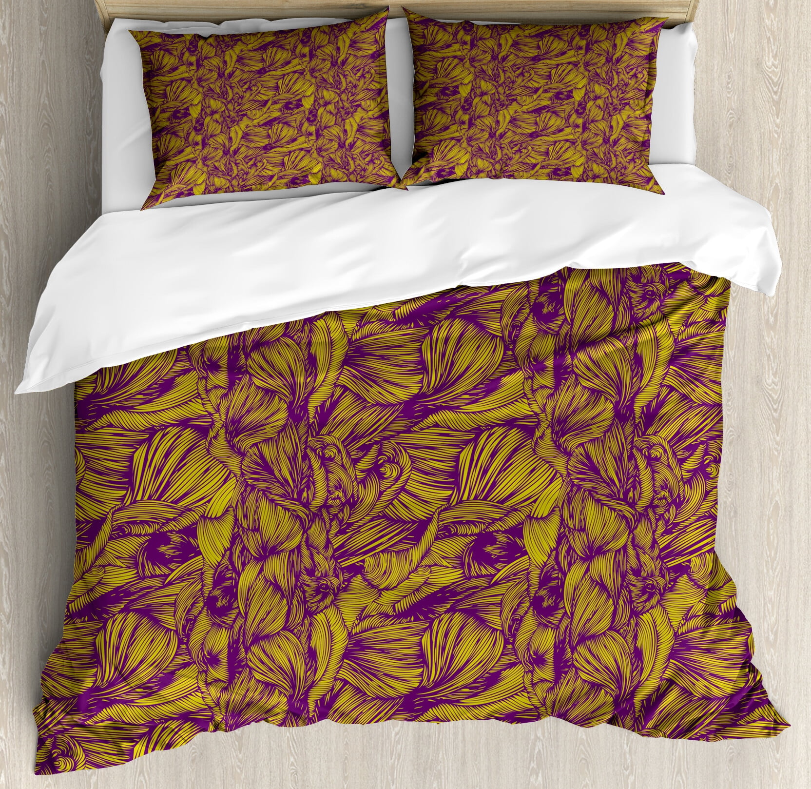 Abstract Duvet Cover Set, Continuous Natural Elements Intricate Motif ...