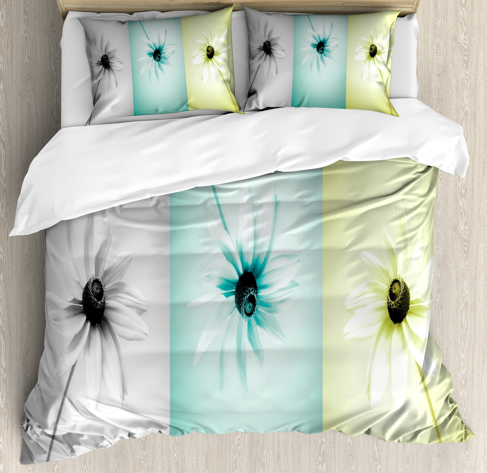 Abstract Duvet Cover Set, Daisy Flowers in Different Featured Framed ...