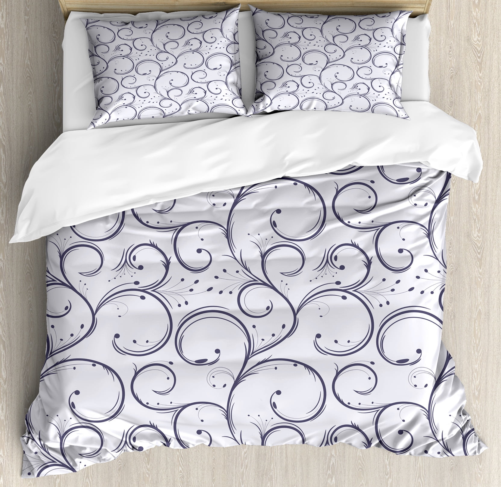 Abstract Duvet Cover Set, Delicate Monochromatic Pattern with Curls ...