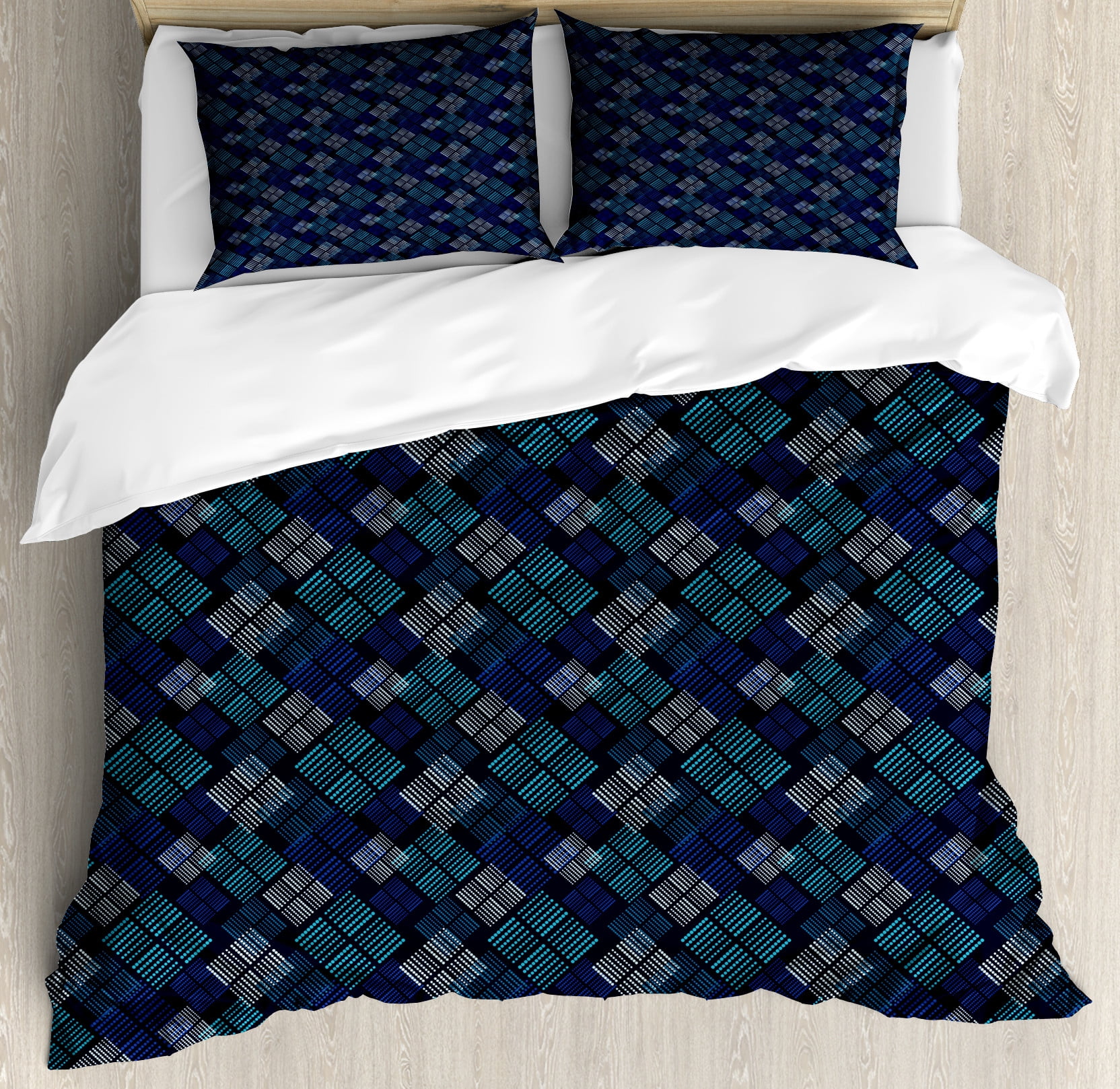 Abstract Duvet Cover Set, Dotted Design Squares in Cold Blue Colors ...