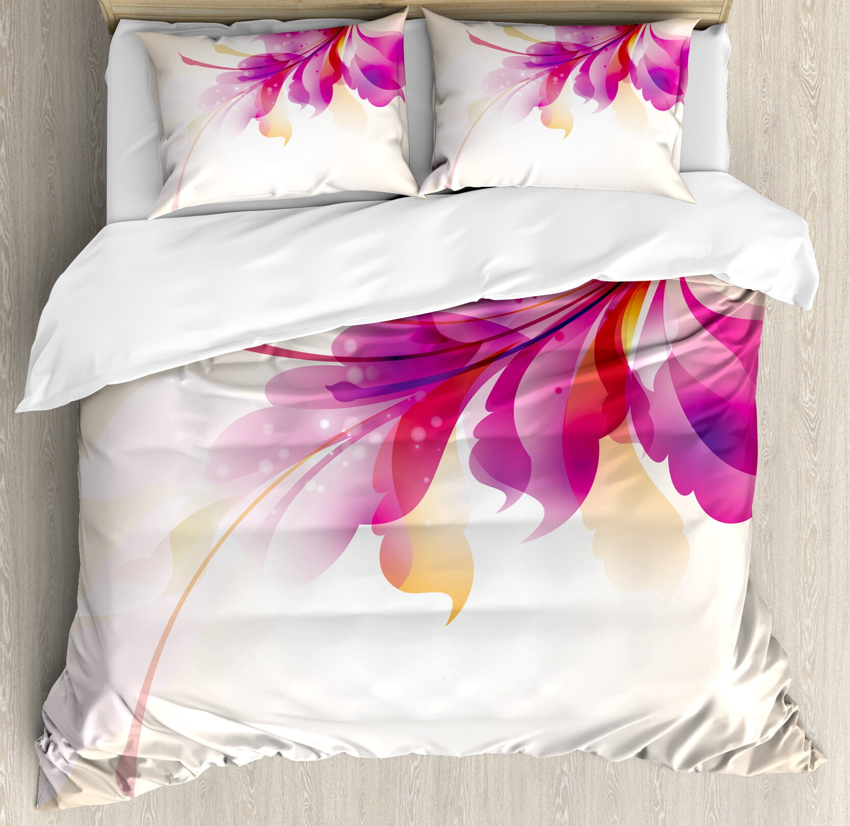 Abstract Duvet Cover Set, Floral Arrangement with Vibrant Points and ...