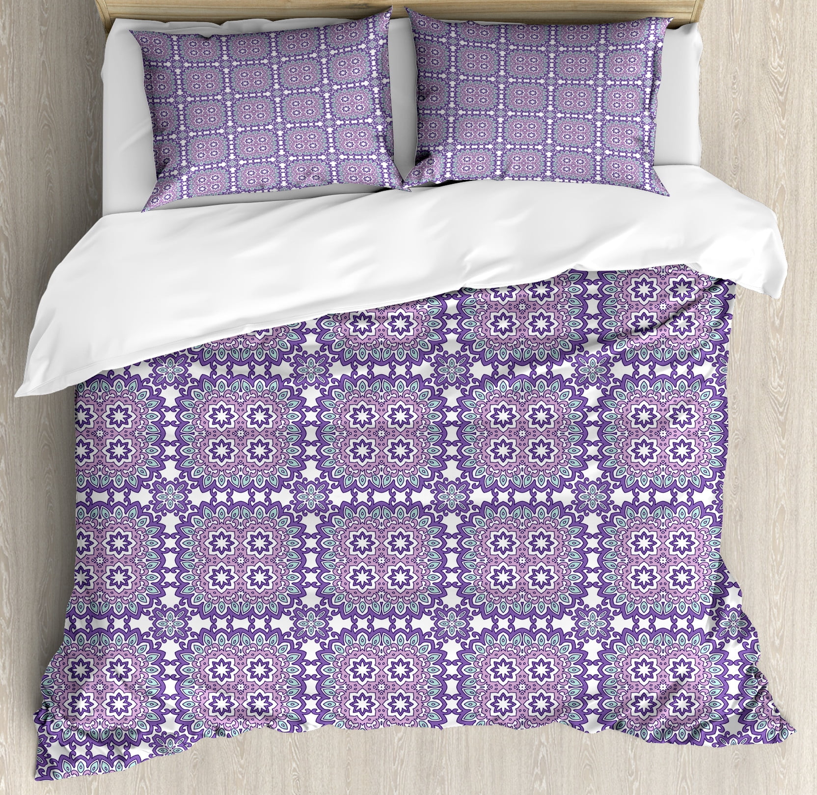Abstract Duvet Cover Set, Flower Inspired Motifs Illustrated on a Plain ...