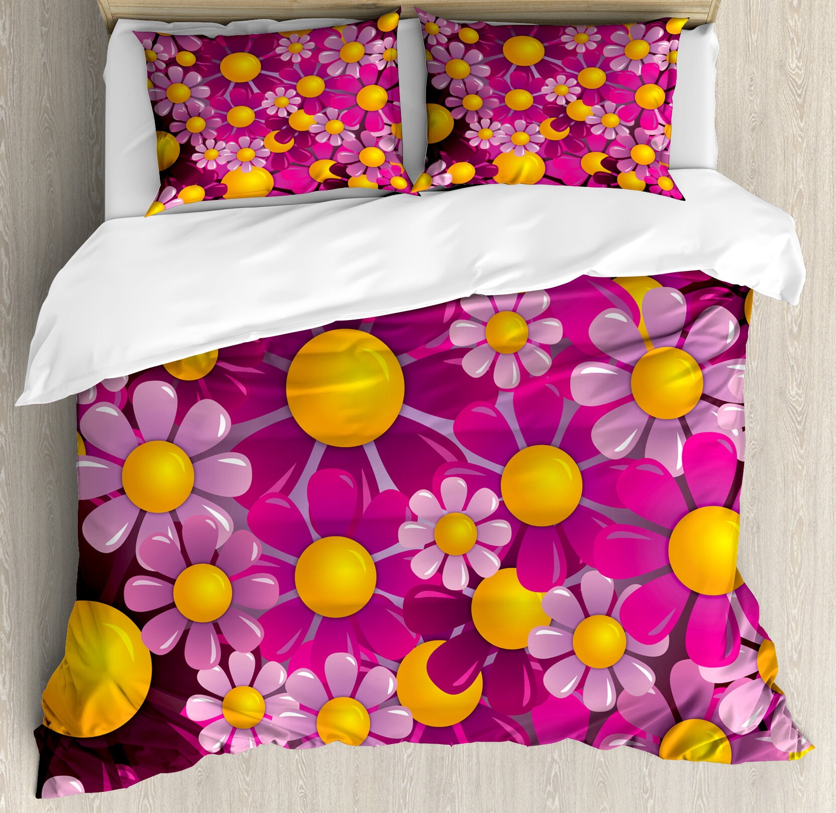 Abstract Duvet Cover Set, Flowers Cartoon Summer Garden Happy Cheering ...