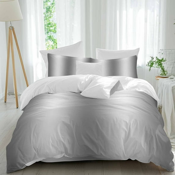 Abstract Duvet Cover Set Full Size, Gray White Gradient Ombre 4 Piece ...