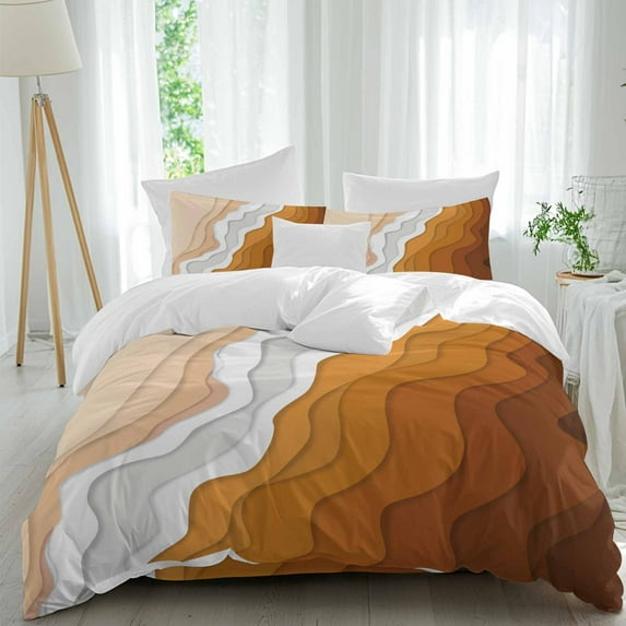 Abstract Duvet Cover Set Full Size, Orange Gradient Ocean Beach Waves 4 ...