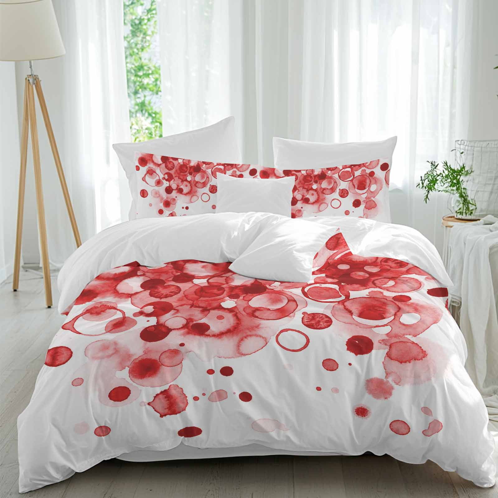 Abstract Duvet Cover Set Full Size, Red Gradient Watercolors Ink Points ...