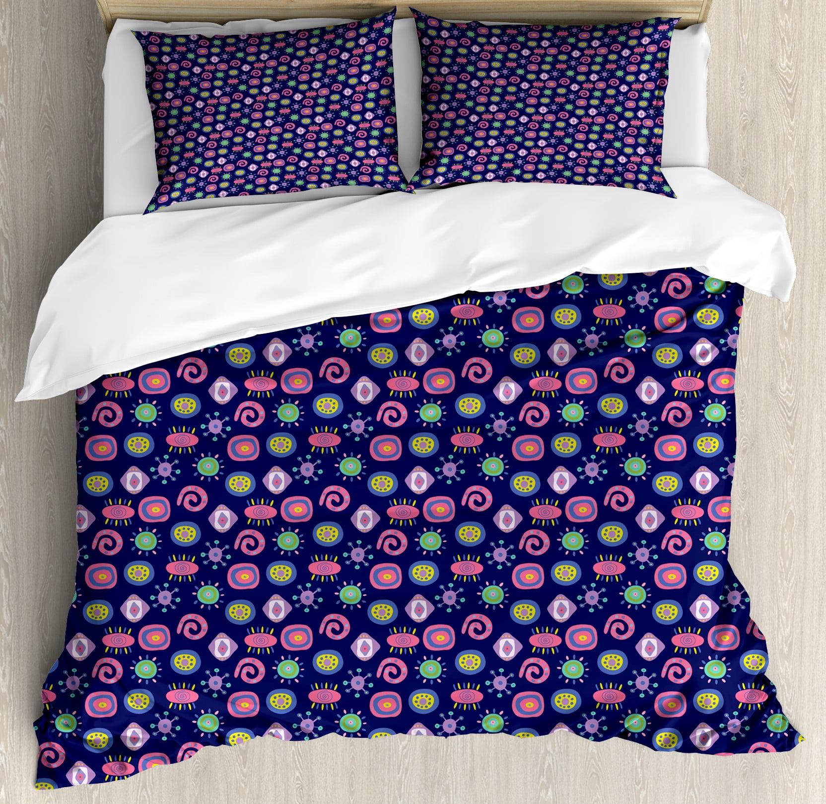 Abstract Duvet Cover Set, Funny Doodle of Quirky Forms and Spirals ...