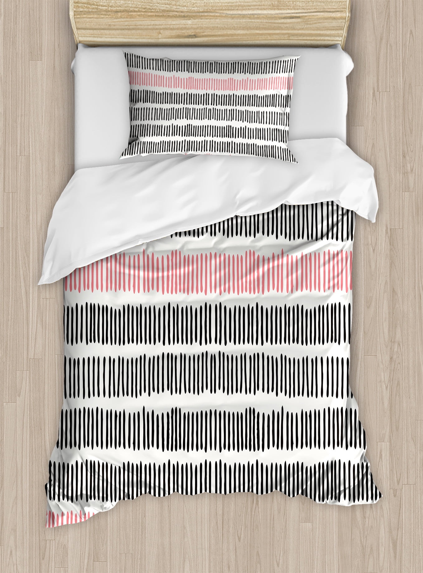 Abstract Duvet Cover Set, Hand Drawn Short Vertical Lines Retro ...