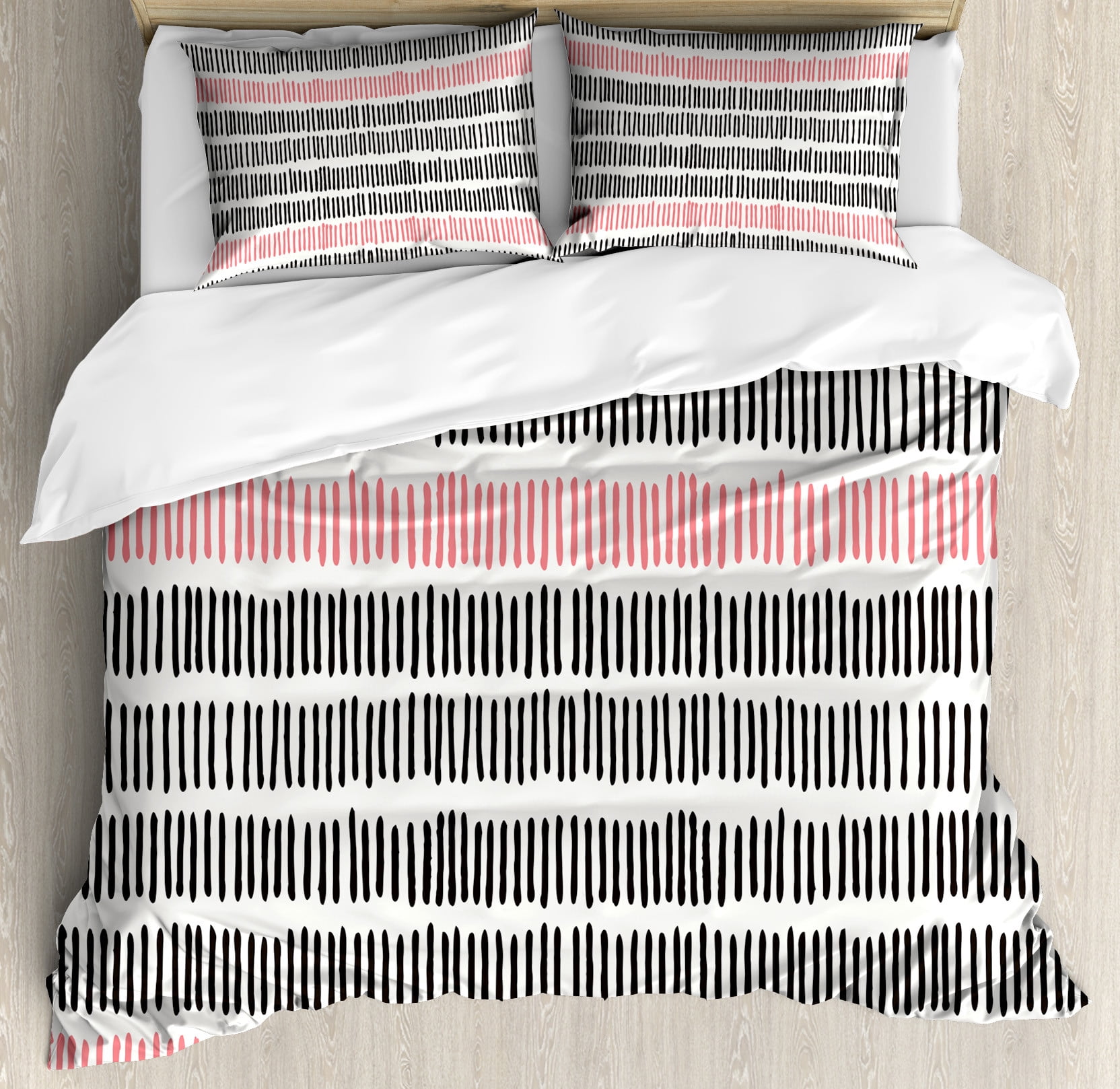 Abstract Duvet Cover Set, Hand Drawn Short Vertical Lines Retro ...