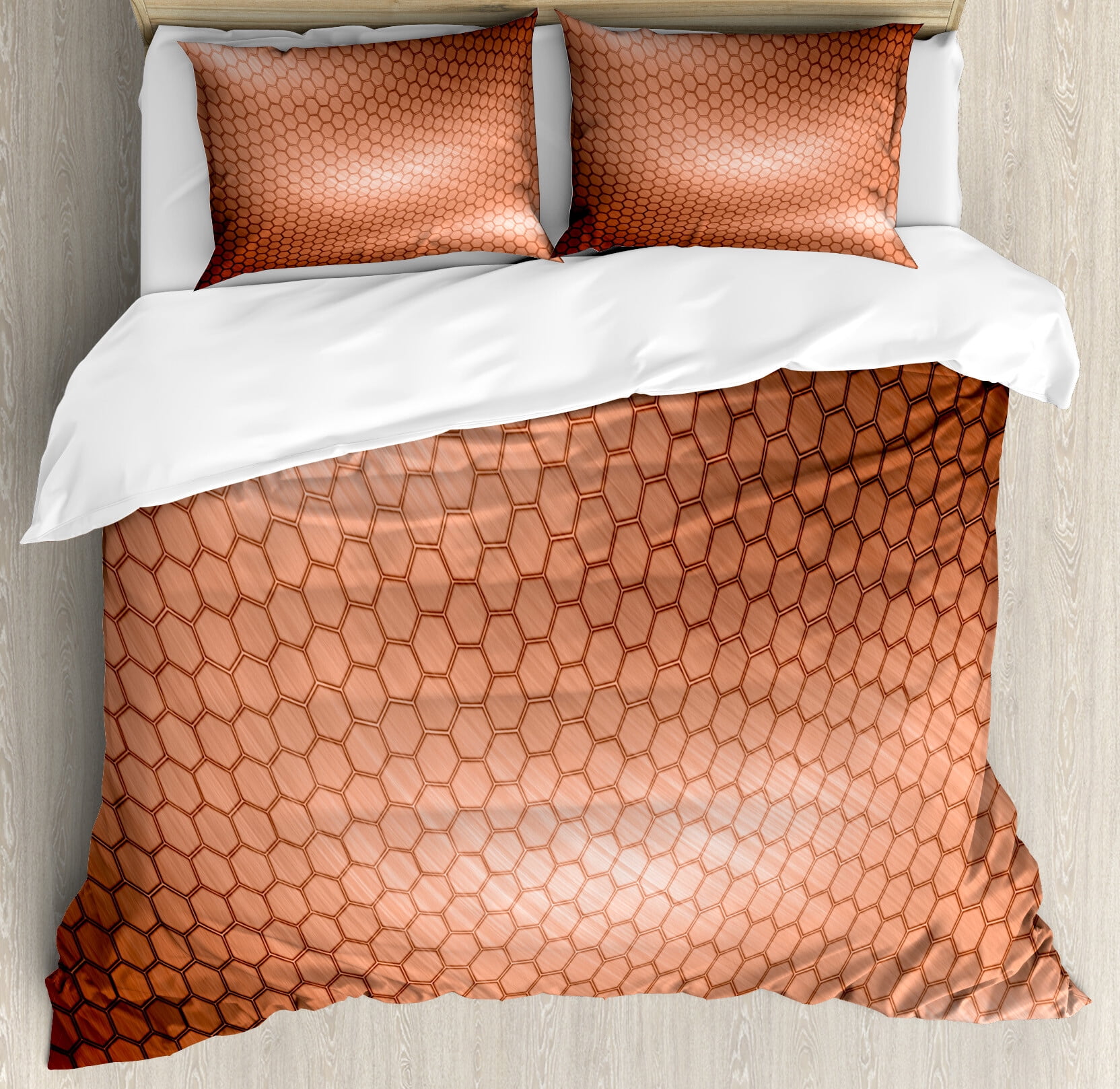 Abstract Duvet Cover Set Hexagonal Comb Mesh Pattern With Abstract Wave Motion Effect Geometric