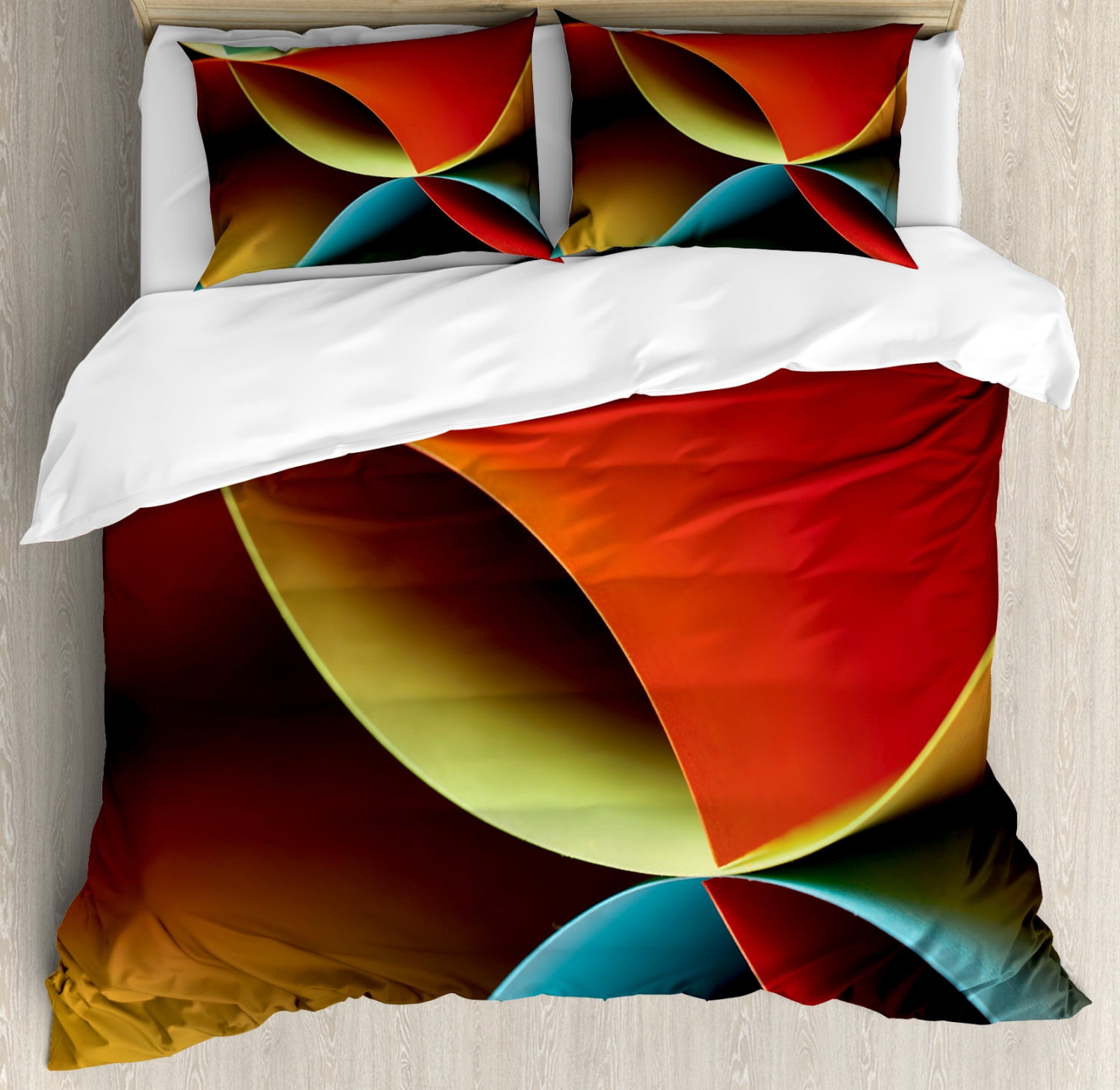 Abstract Duvet Cover Set, Graphic Curved Origami Design with Colored ...