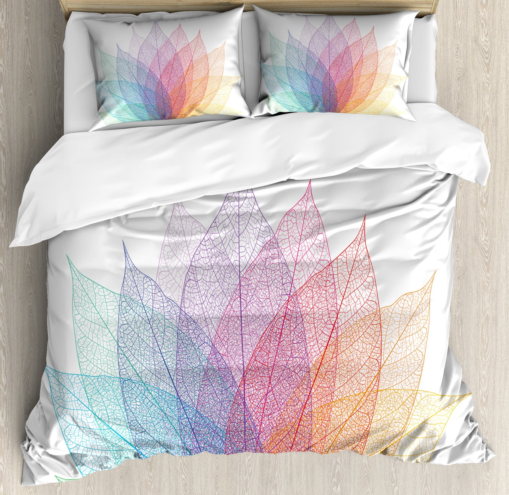 Abstract Duvet Cover Set, Leaf Abstract Art 4 Season Flora Delicate and ...