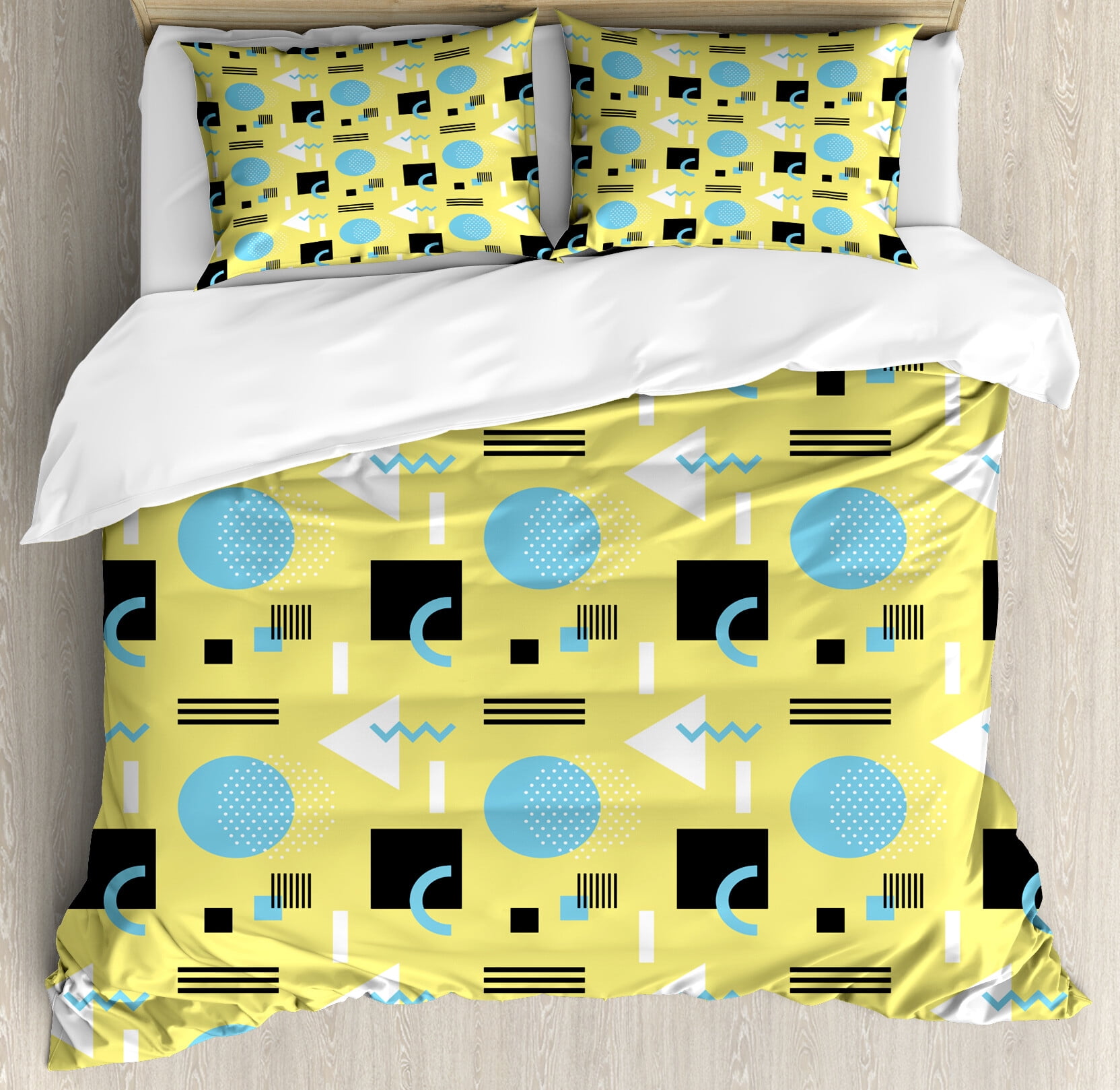 Abstract Duvet Cover Set, Memphis Style Geometric Forms Vintage 80s ...