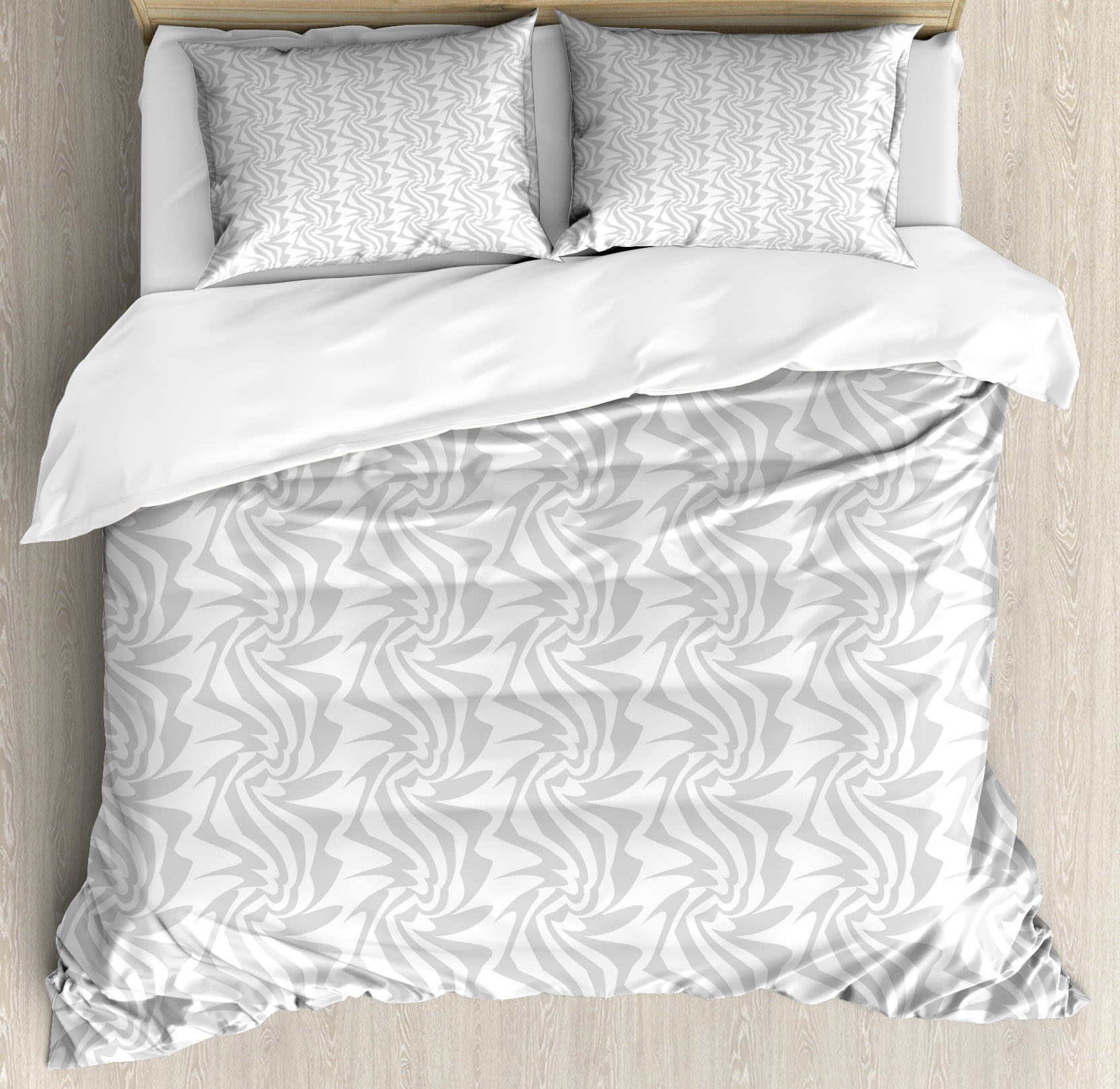 Abstract Duvet Cover Set, Modern Motif of Reshaped Swirl Pastel Grey Minimalistic Lines Pattern ...