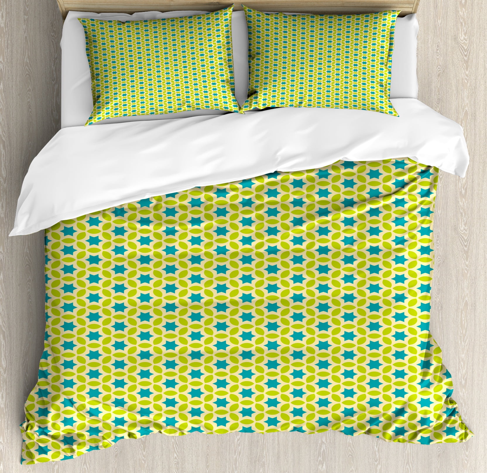Abstract Duvet Cover Set, Modern Print of Round Elements with Stars ...
