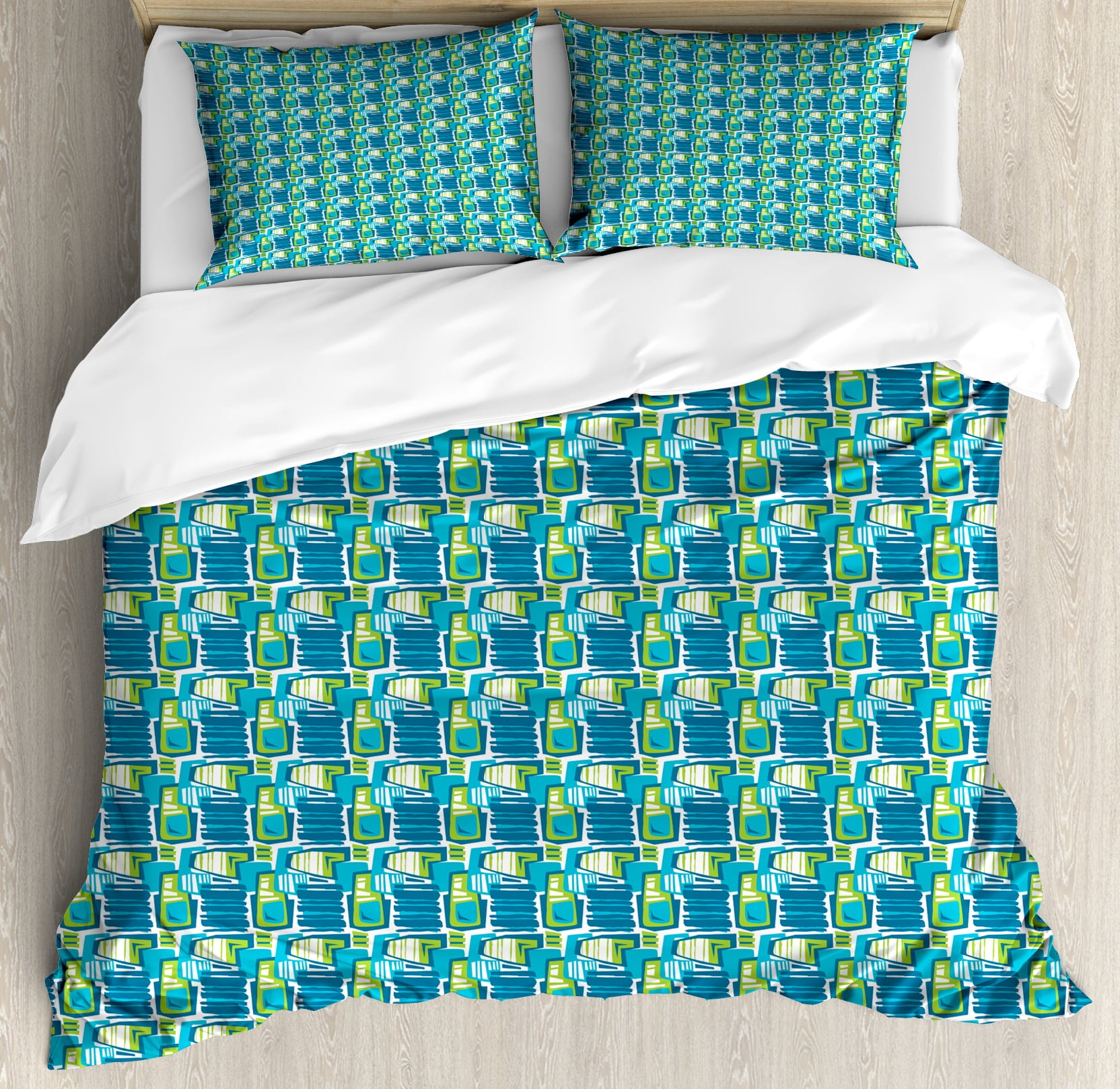 Abstract Duvet Cover Set, Modernistic Funny Pattern with Quirky Doodle ...