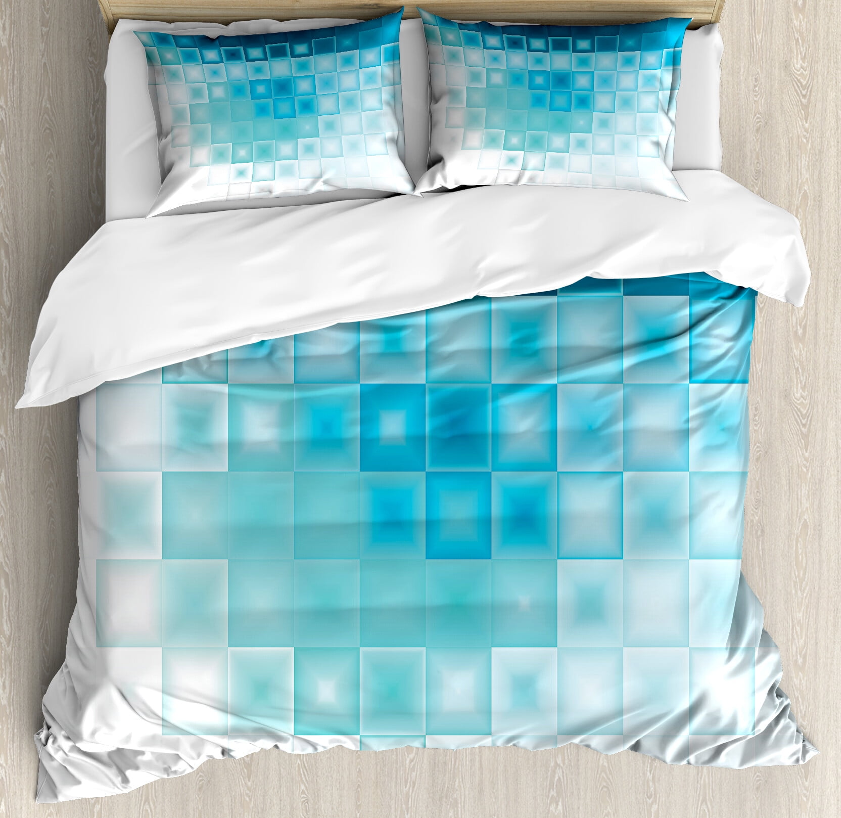 Abstract Duvet Cover Set, Mosaic Style Soft Toned Fractal Square Shapes ...