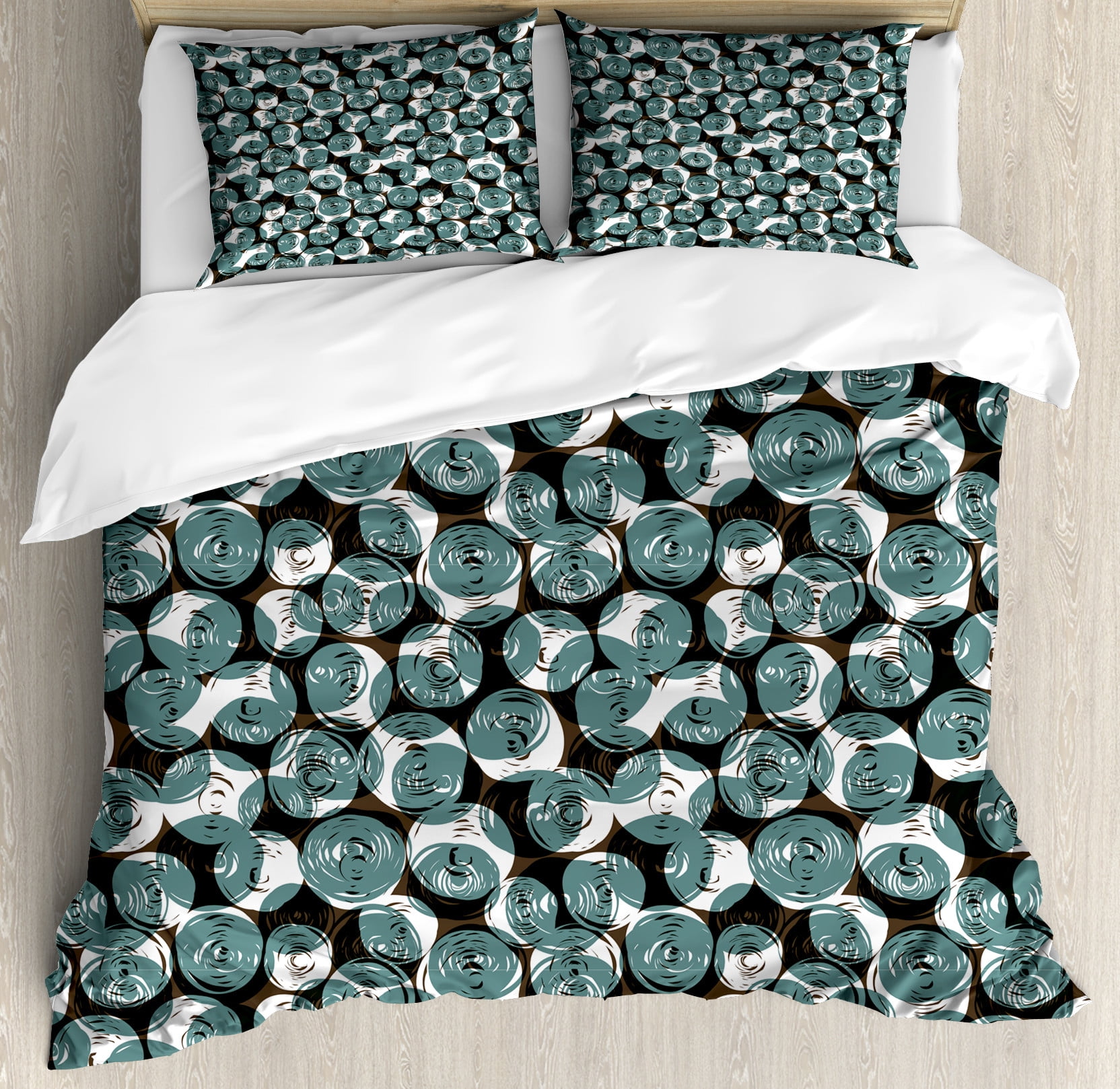 Abstract Duvet Cover Set, Overlapped Swirl Circle Sketch Doodle Design ...