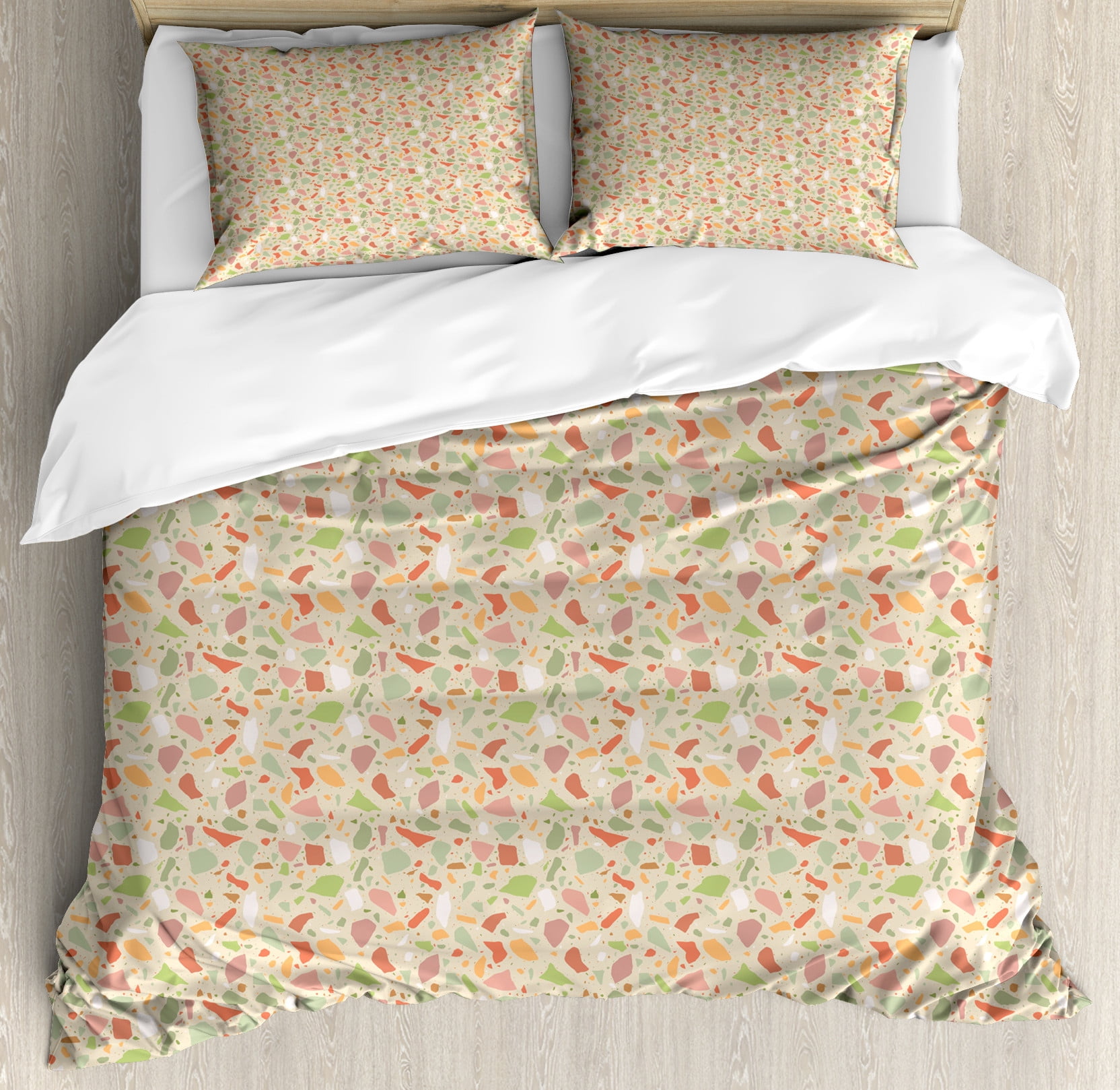 Abstract Duvet Cover Set, Pastel Illustration of Continuous Terrazzo ...