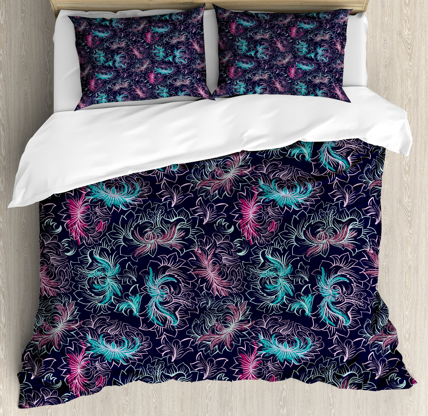 Abstract Duvet Cover Set, Pattern of Colorful Outlines of Summer Floral ...