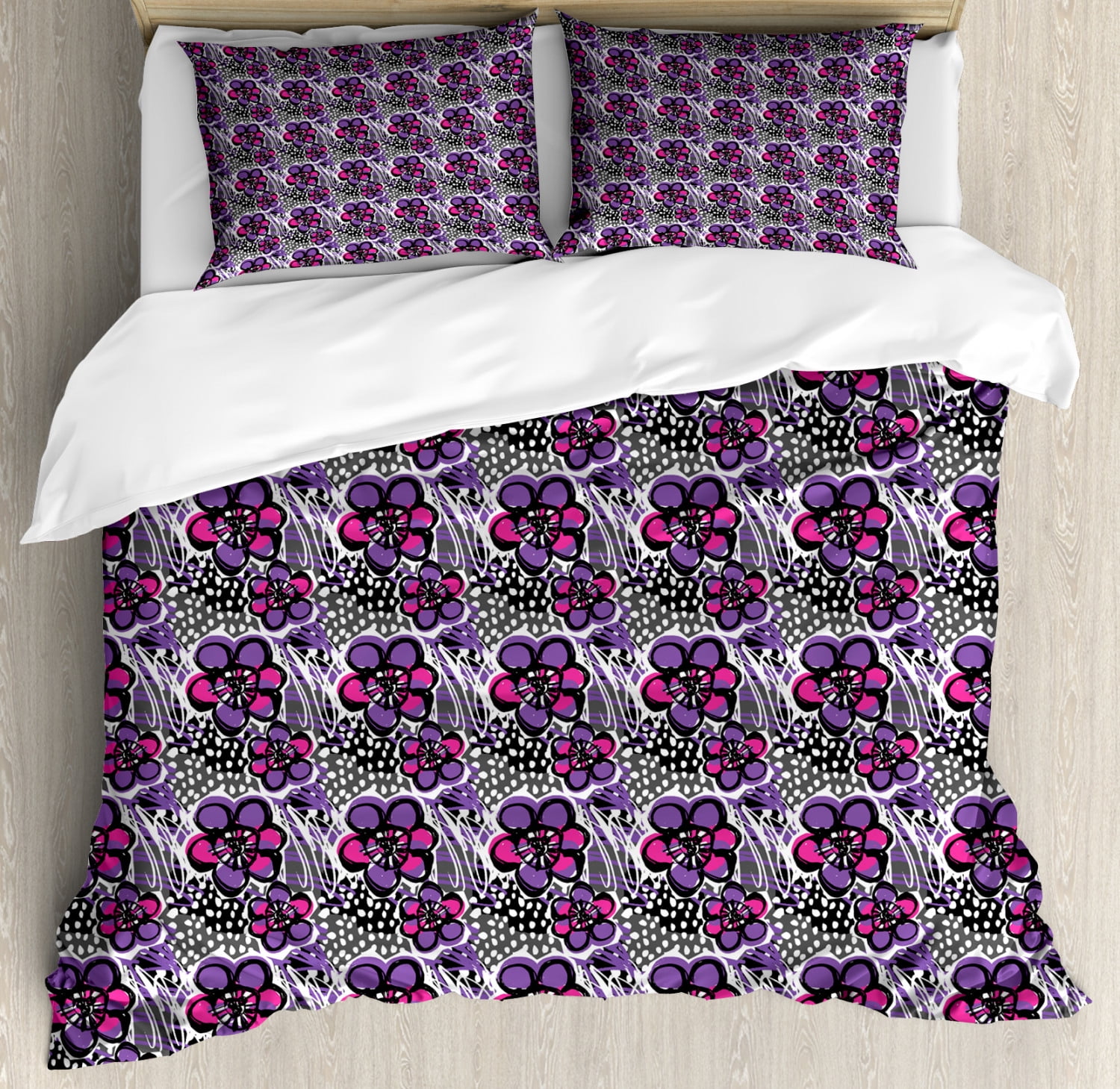 Abstract Duvet Cover Set Queen Size, Artistic Composition with Doodle ...