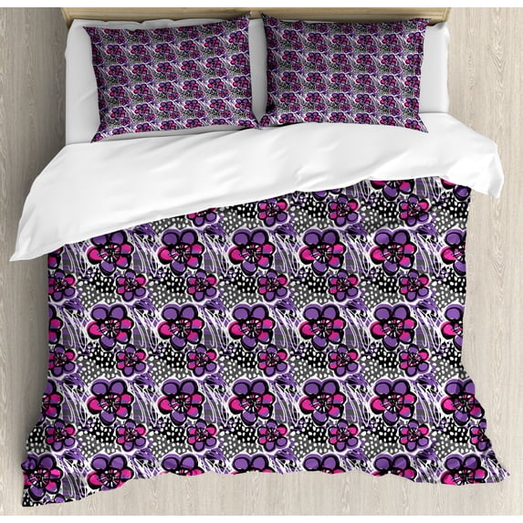 Abstract Duvet Cover Set Queen Size, Artistic Composition with Doodle ...
