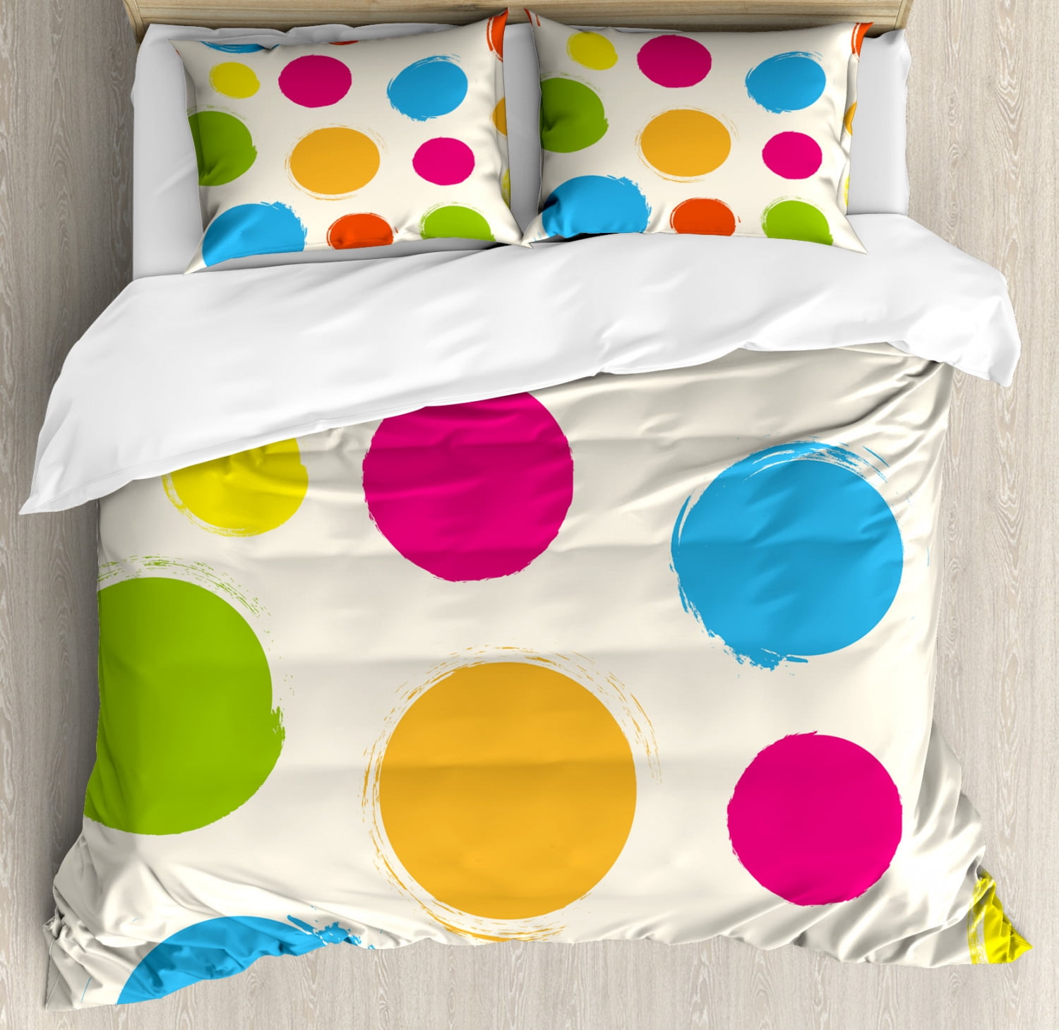 Abstract Duvet Cover Set Queen Size, Colorful Dots Circular Disc Shaped ...