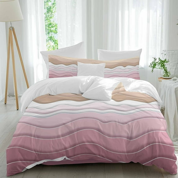 Abstract Duvet Cover Set Queen Size, Pink Brown Gradient Waves Beach ...