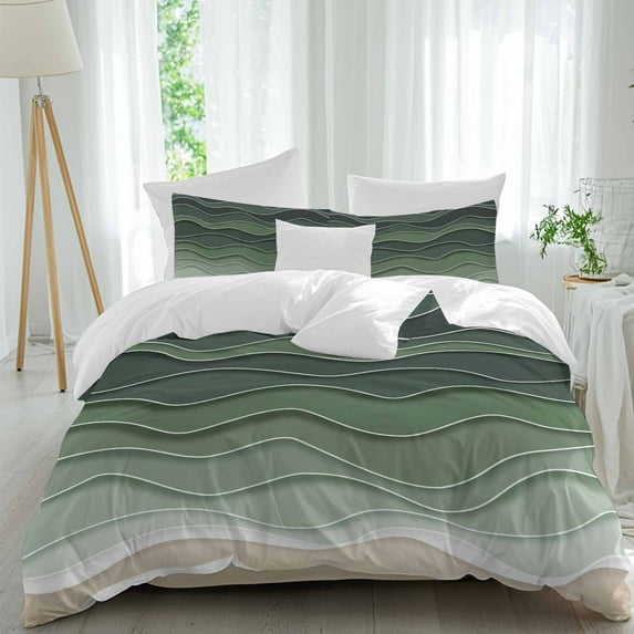Abstract Duvet Cover Set Queen Size, Sage Green Brown Gradient Ocean ...