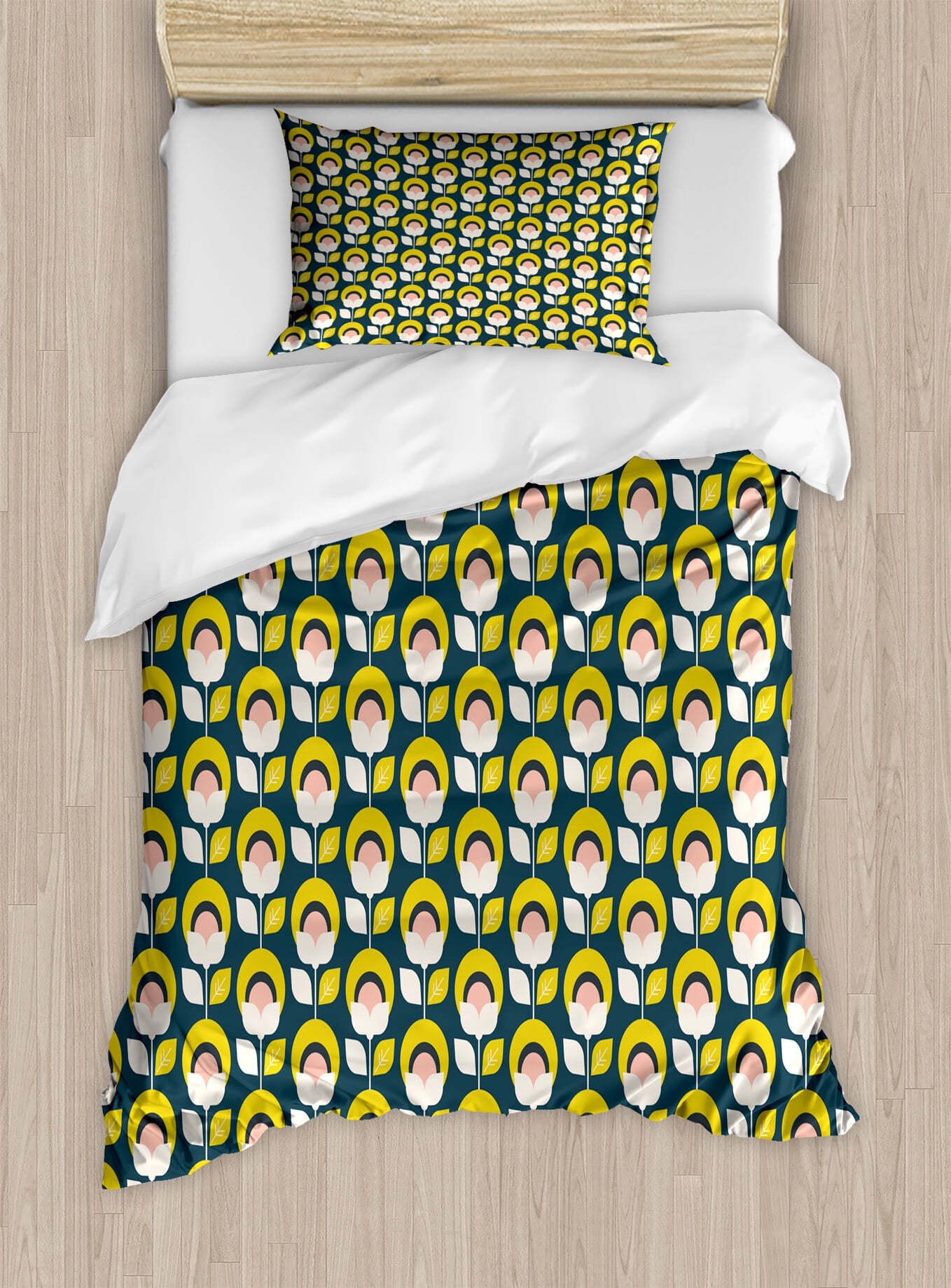 Abstract Duvet Cover Set, Retro Layout of Geometric Flower Silhouettes ...