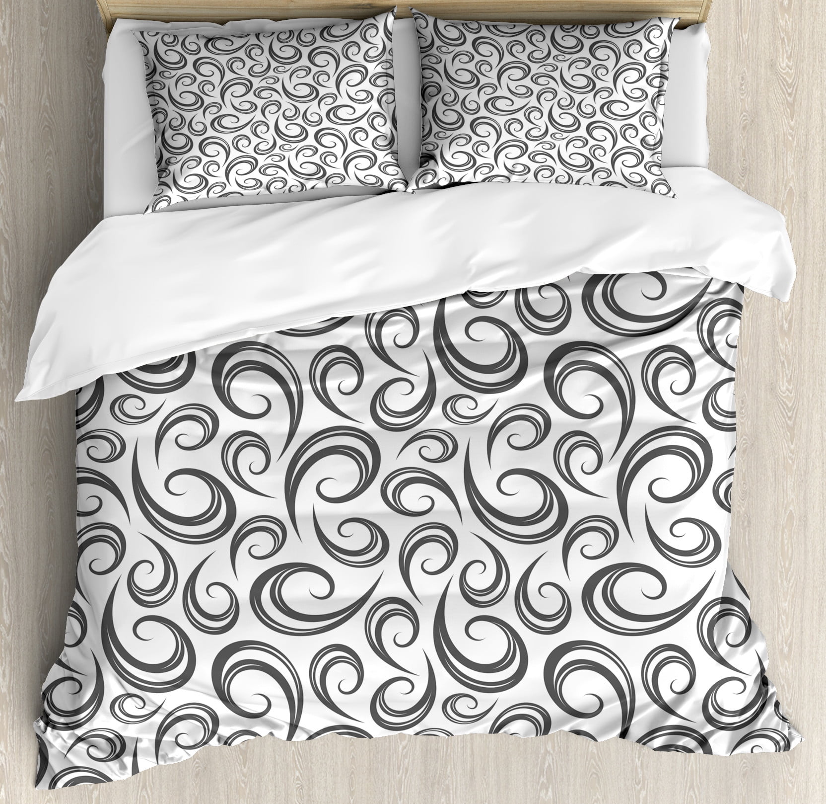 Abstract Duvet Cover Set, Rhythmic Curly Waves Spirals Elements ...