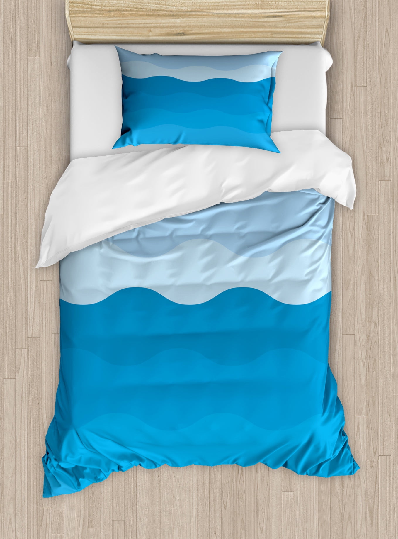 Abstract Duvet Cover Set, Rhythmic Simplistic Wavy Ocean Sea Inspired ...