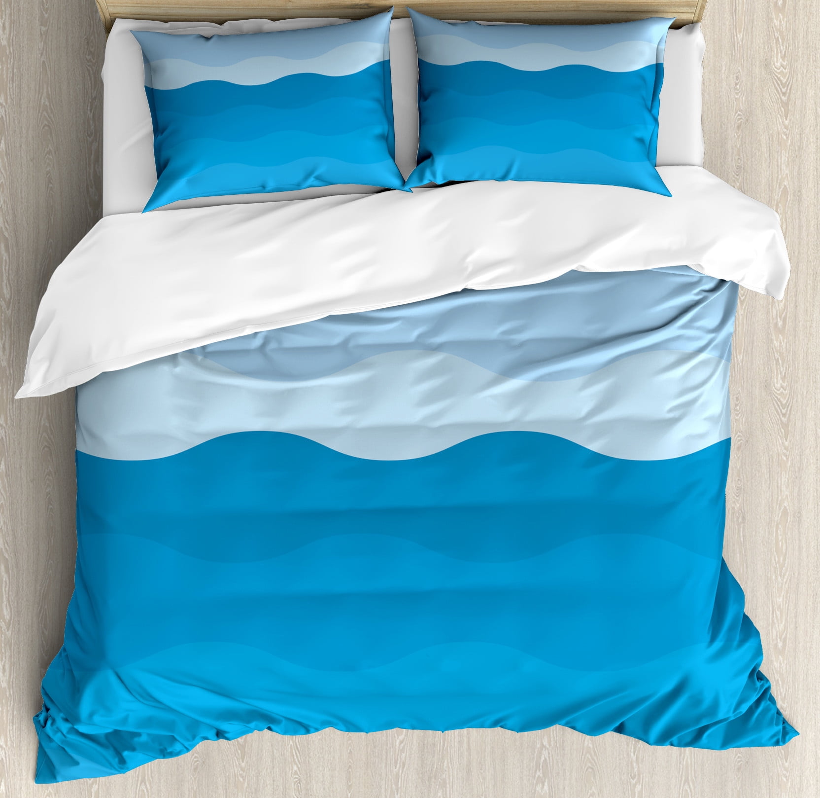 Abstract Duvet Cover Set, Rhythmic Simplistic Wavy Ocean Sea Inspired ...