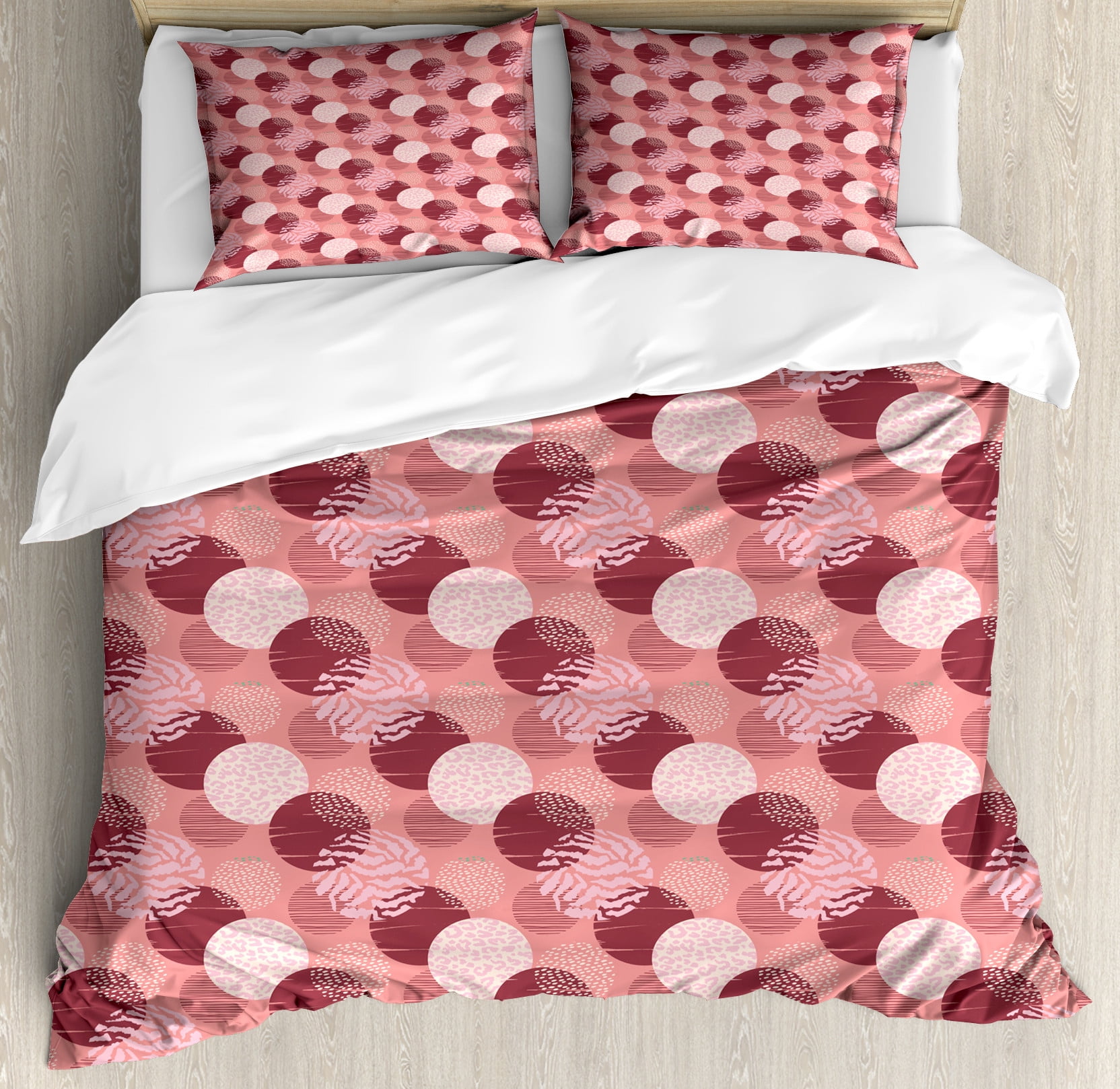 Abstract Duvet Cover Set, Round Motifs with Stripes Polka Dots and ...