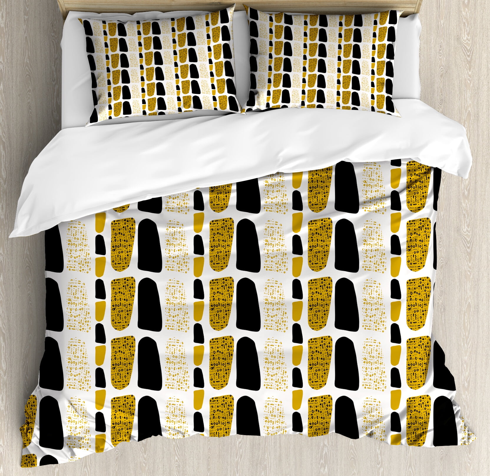 Abstract Duvet Cover Set, Tricolor Vertical Stone Like Motifs Rhythmic ...